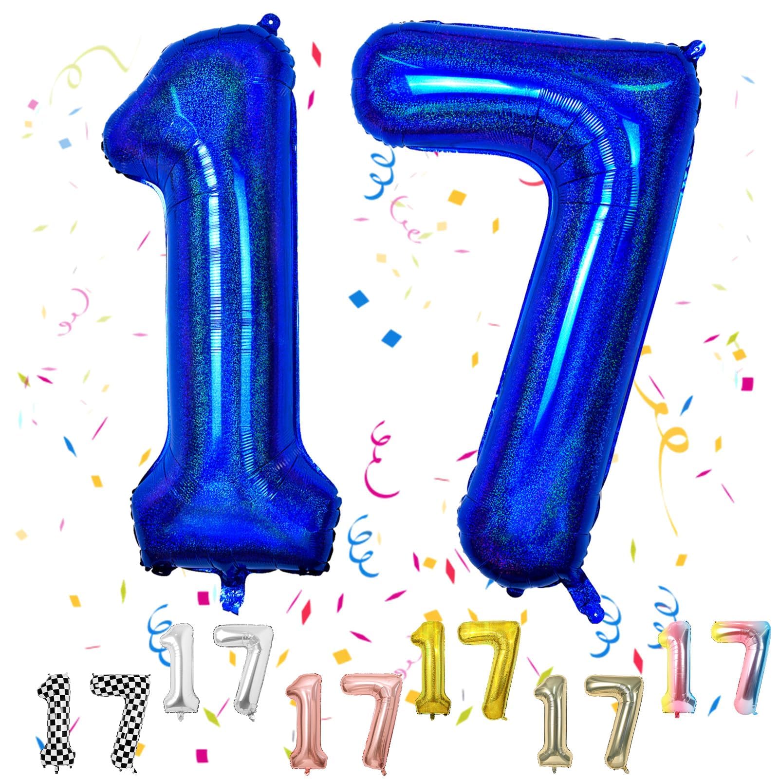 Amazon.com: Dark Blue Number 17 Balloons, 17th Birthday Balloon, 40inch ...