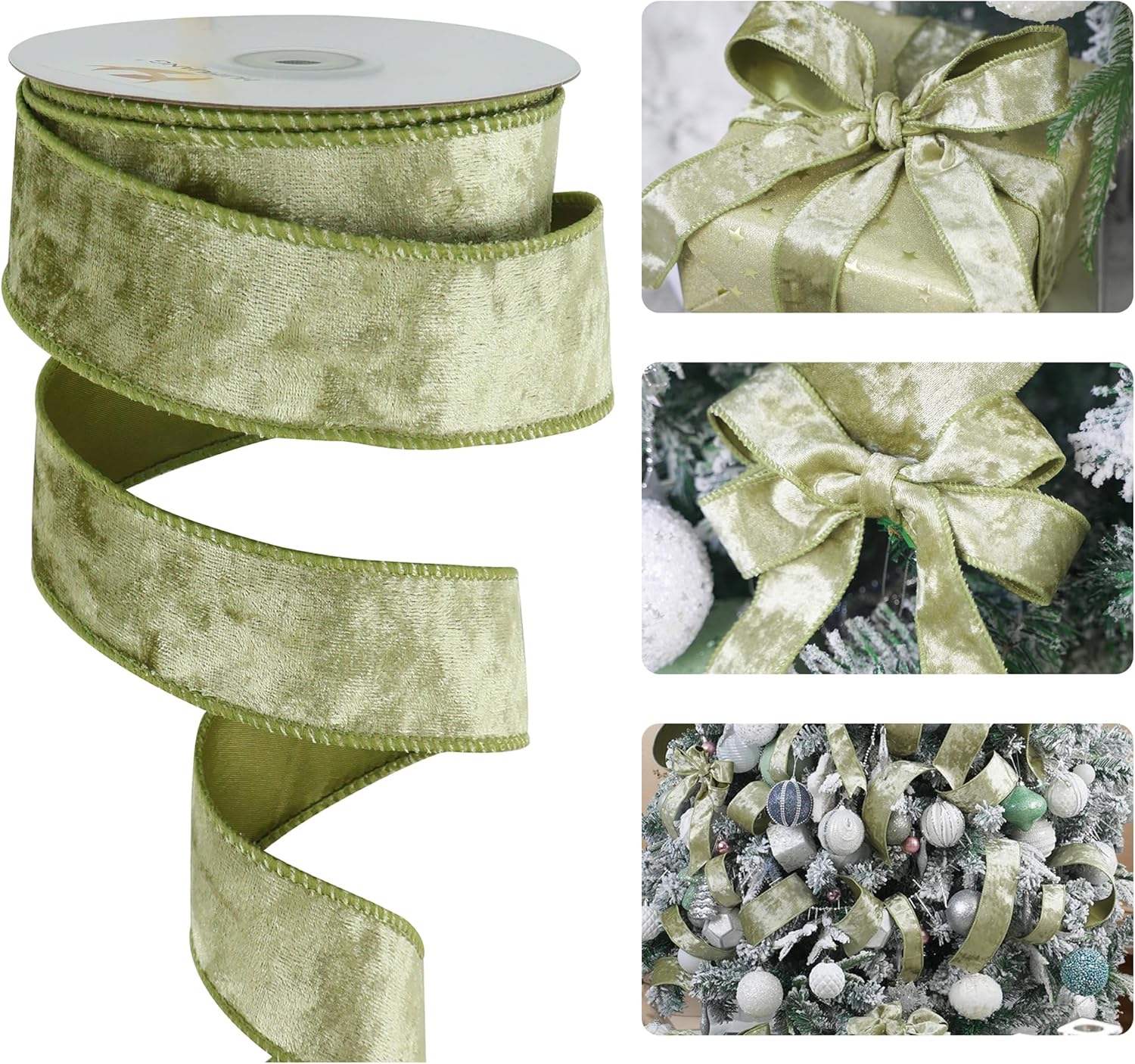 Amazon.com: HUIHUANG Sage Green Velvet Wired Ribbon 1-1/2", Sage Velvet ...