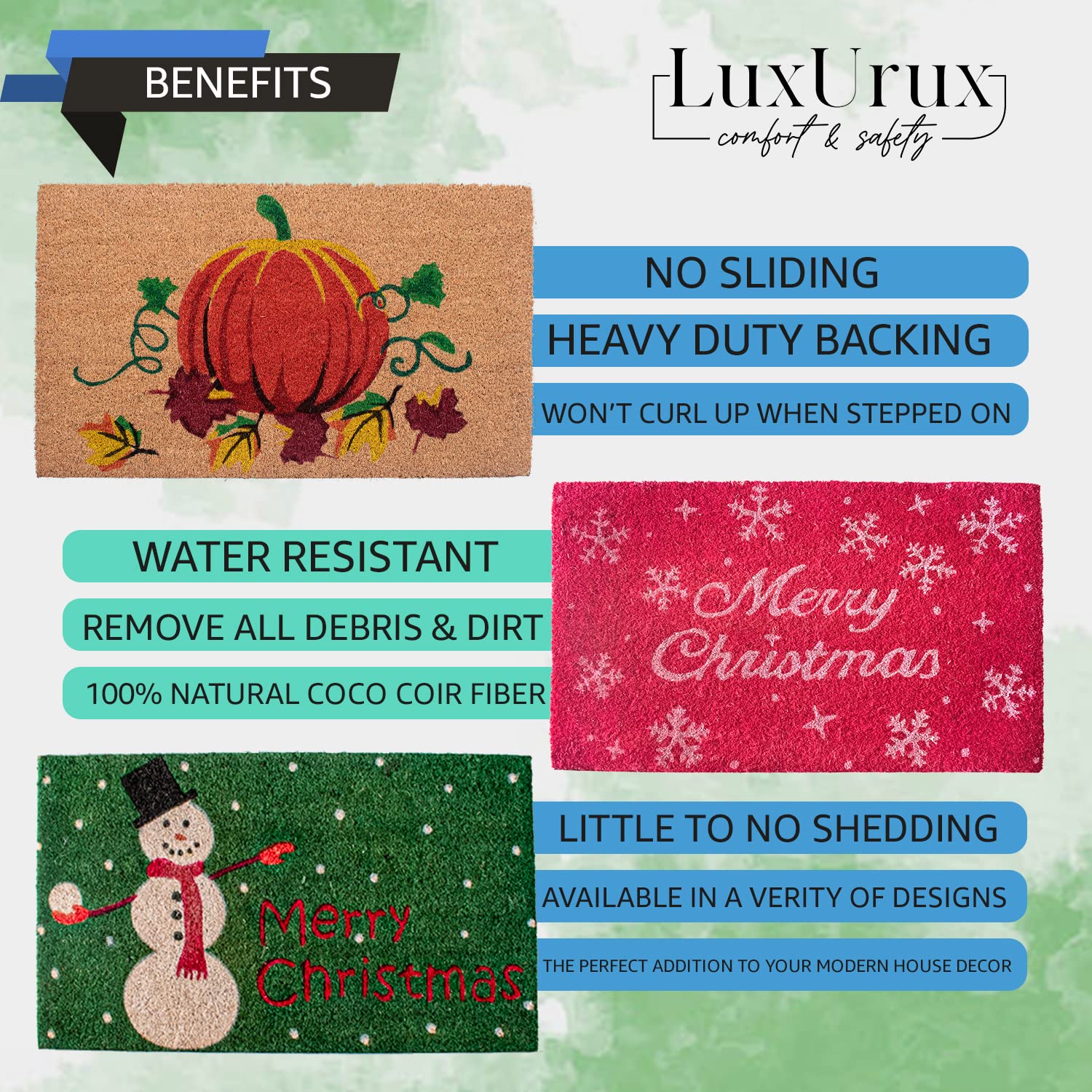 LuxUrux Welcome Mats Outdoor Coco Coir Doormat, with Heavy-Duty PVC ...