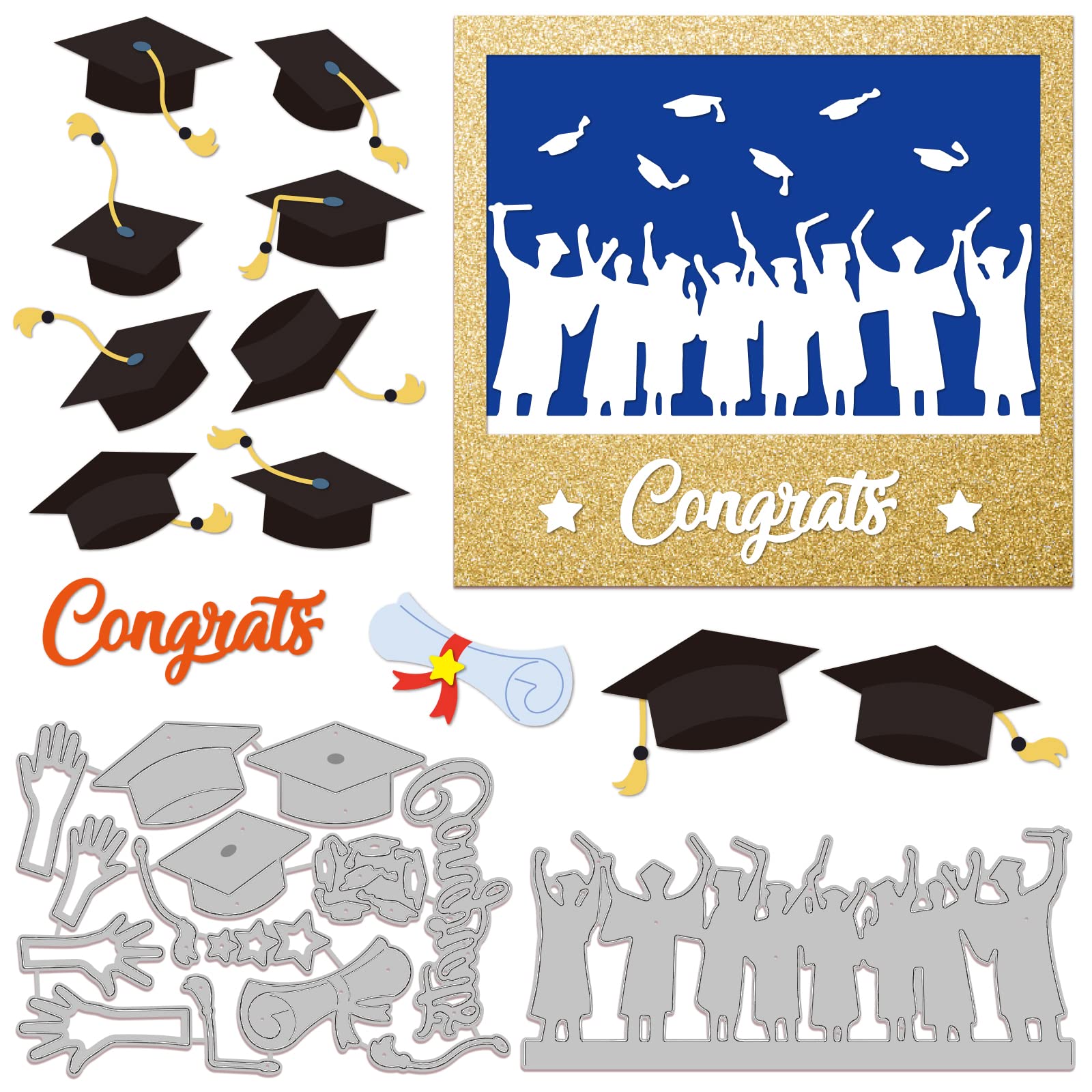 GLOBLELAND Graduation Cutting Dies Metal Graduates Lace Hat Die Cuts ...