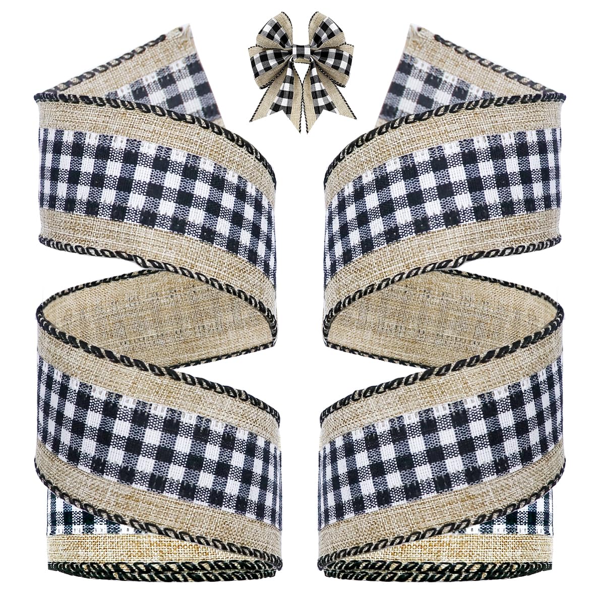Amazon.com: 2 Rolls 8 Yards Buffalo Plaid Ribbons Burlap Wired Edge ...