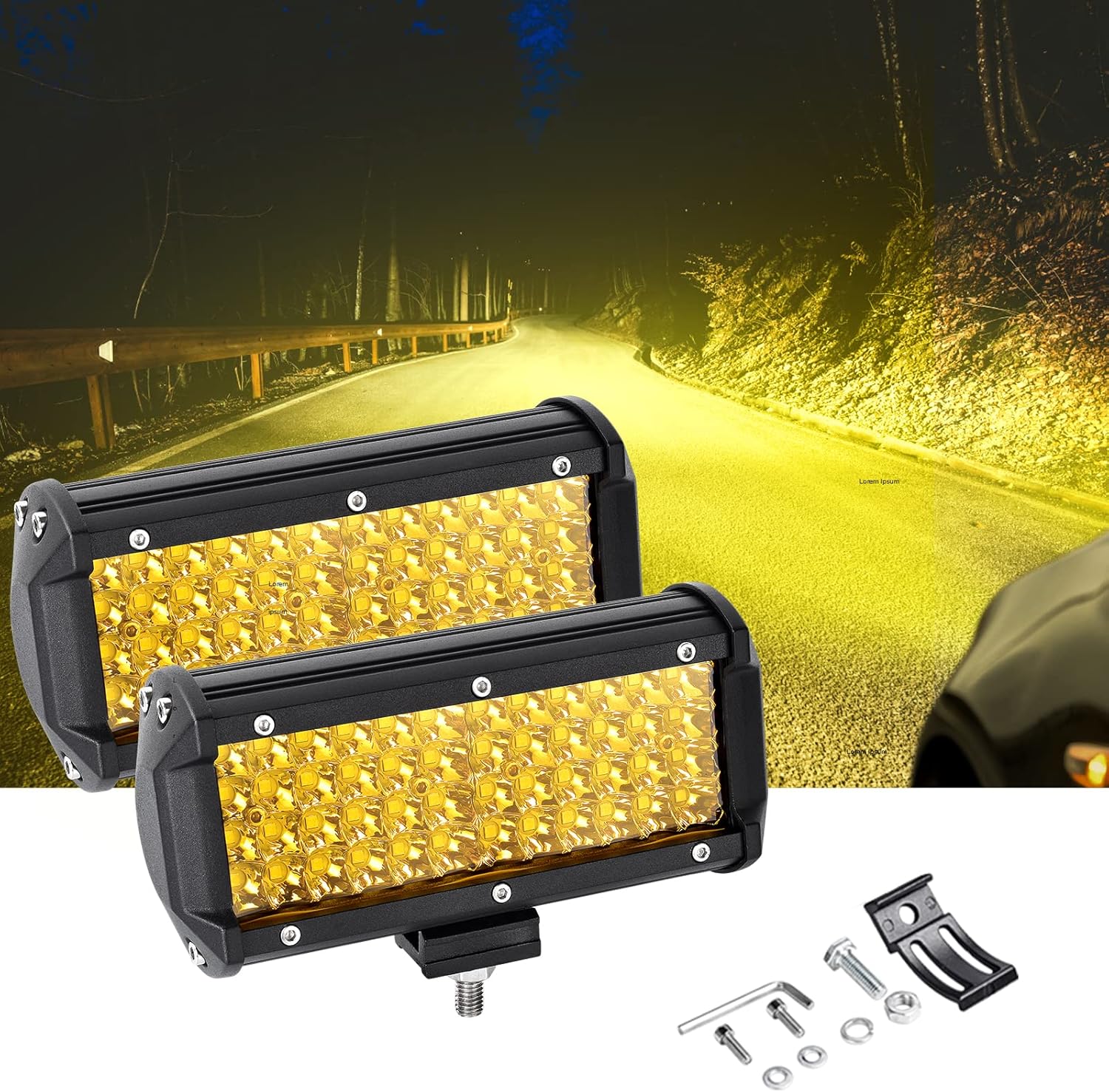 7 Inch Yellow Led Light Bars, nifeida 2PCS 240W 24,000LM Quad Row Spot ...