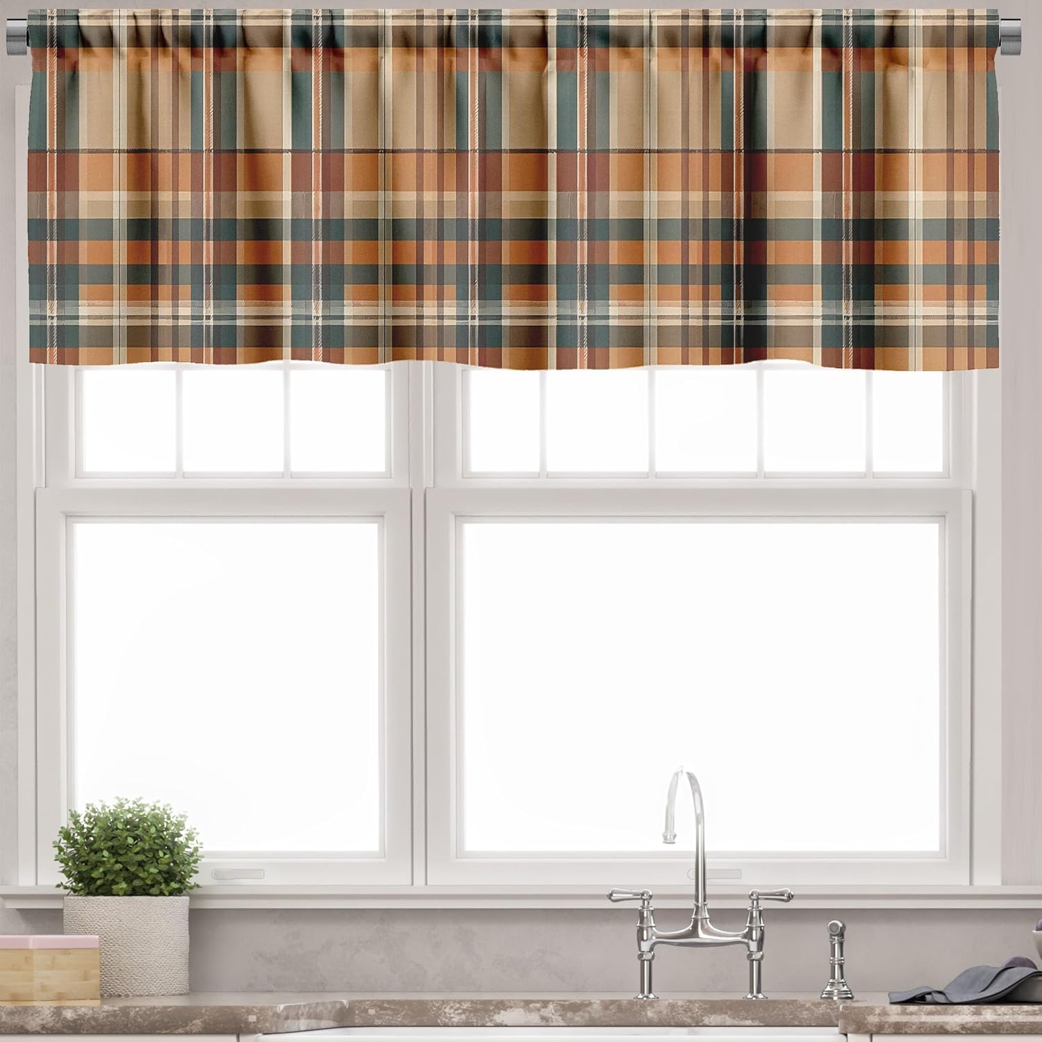 Amazon.com: Ambesonne Autumn Plaid Window Valance Pack of 2, Fall ...