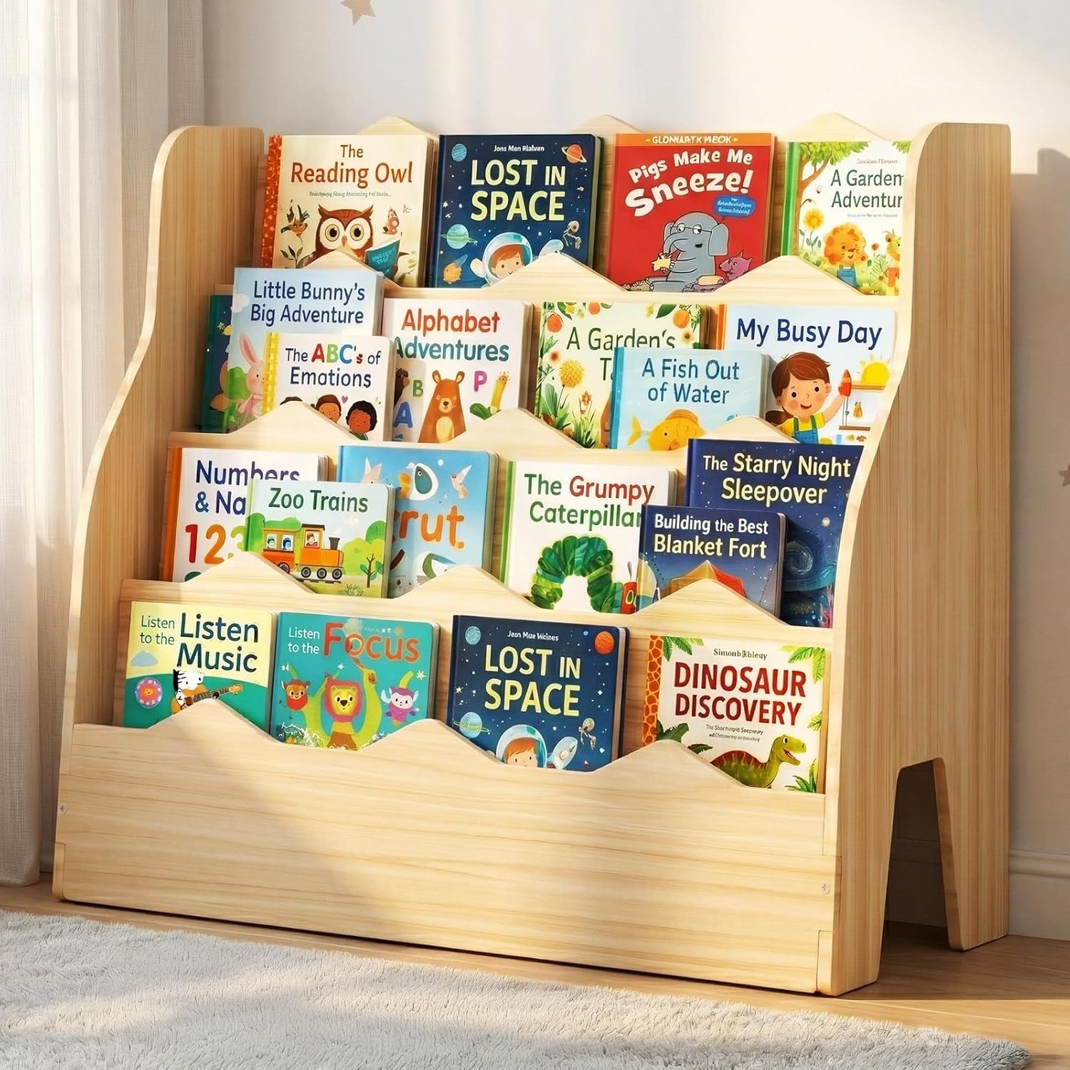 Amazon.com: 4 Tier Montessori Kids Bookshelf, Wooden Book Shelf for ...