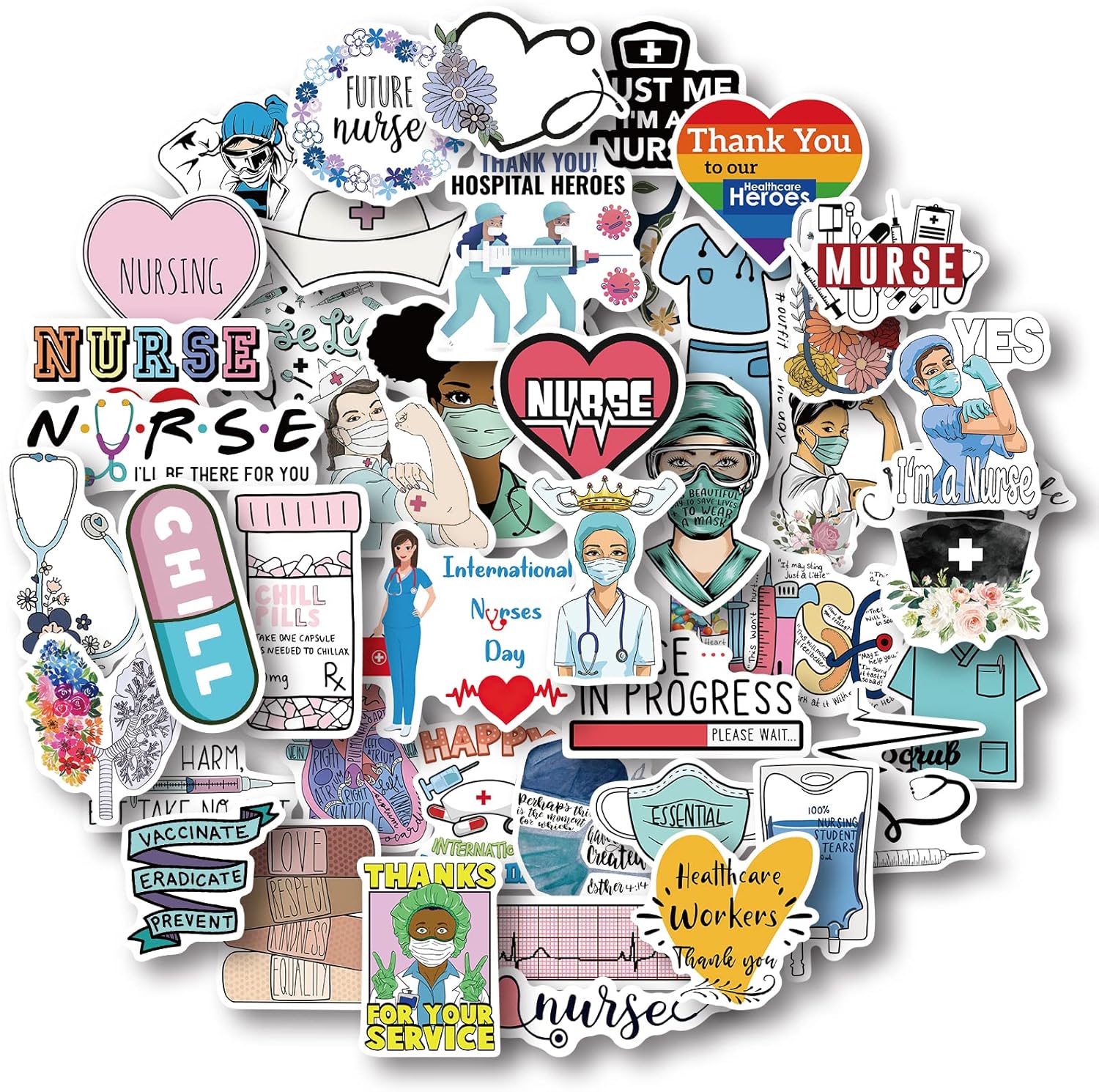 Amazon.com: Aowplc 50 Pcs Nurse Stickers, Vinyl Nursing Stickers Decals ...