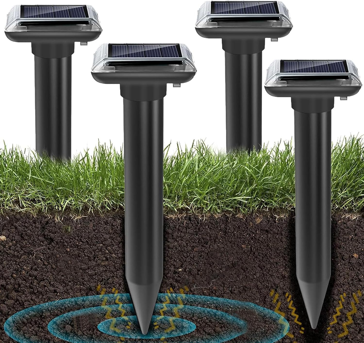 Solar Mole Repellent Ultrasonic,Repelling Gopher,Mouse,Snake, Rodent, 4 ...