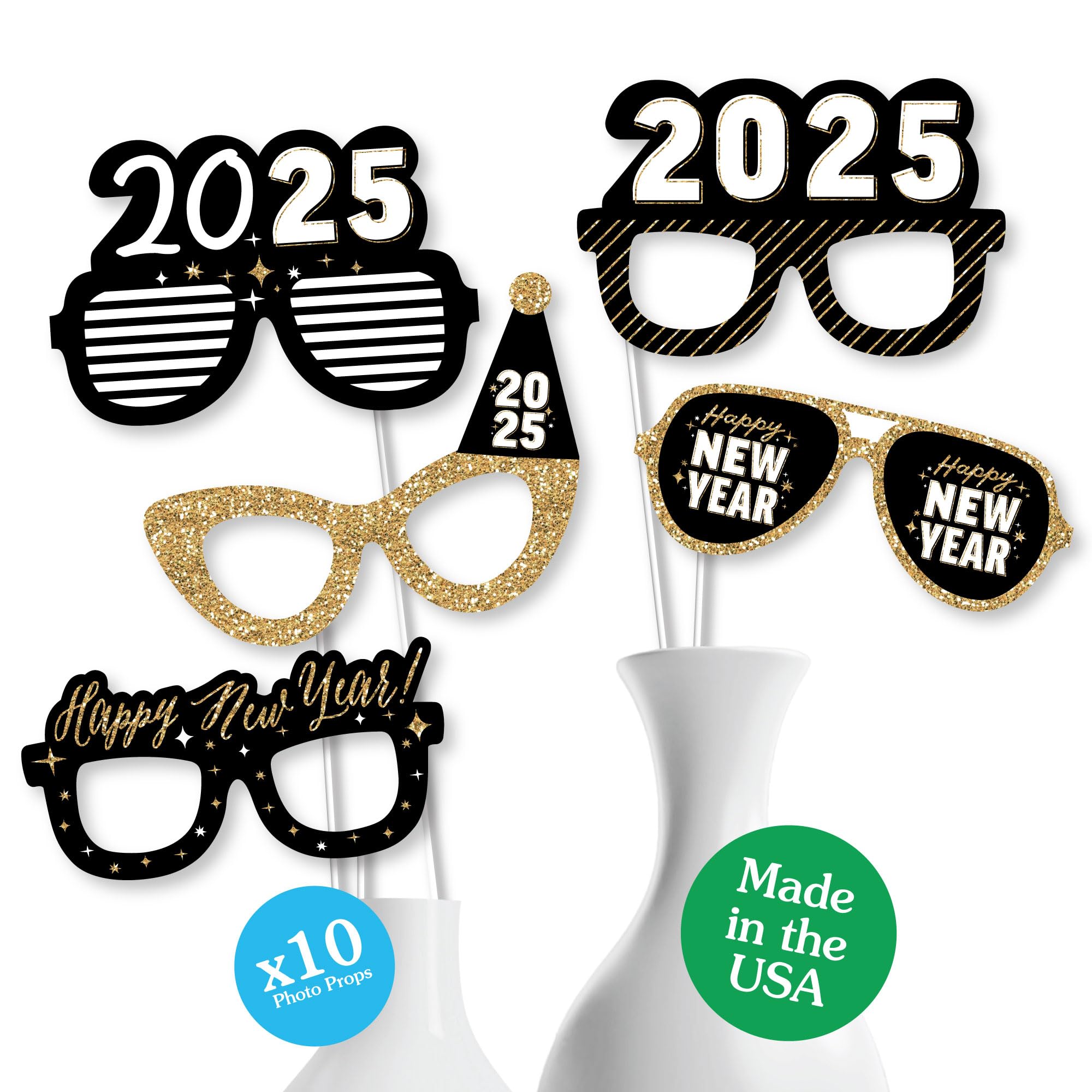 Amazon.com: Big Dot of Happiness Hello New Year Glasses - Paper Card ...