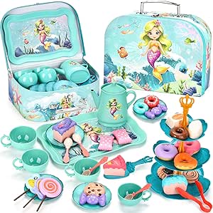 Amazon.com: Amplov Mermaid Tea Set for Toddlers, Kids Pretend Play Tea ...