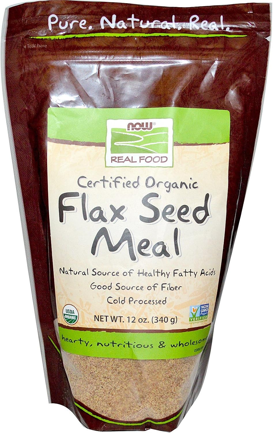 Amazon.com: NOW Foods Real Food Organic Flax Seed Meal - 12 oz ...
