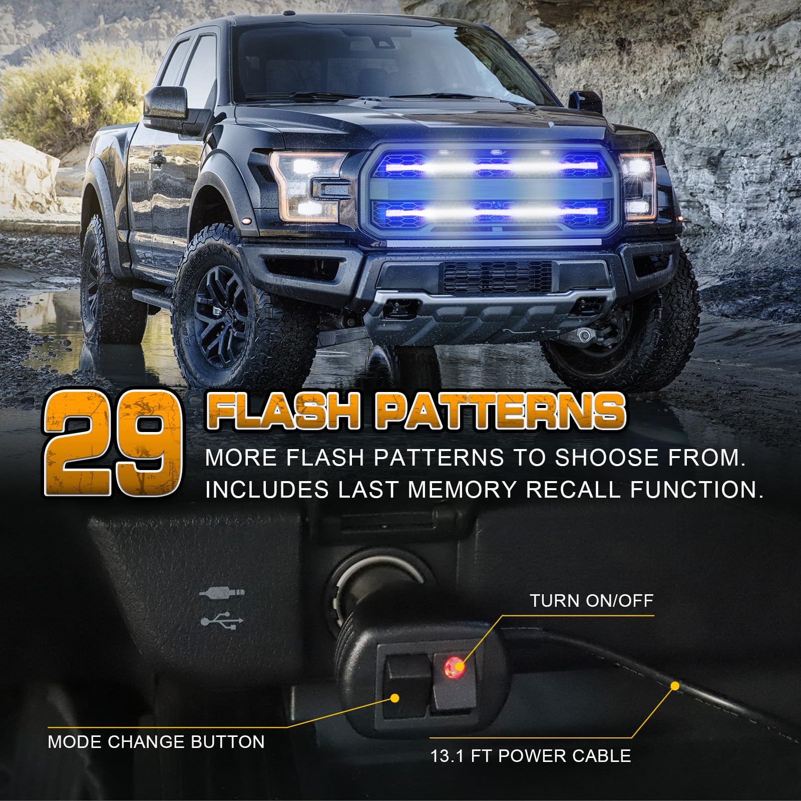 Snapklik.com : 2PCS 30 Inch Blue White Grill Emergency Lights Strip 360 ...