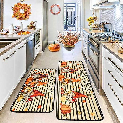 Amazon.com: Voanos Hello Fall Kitchen Rugs,Gnome and Pumpkin Fallen ...