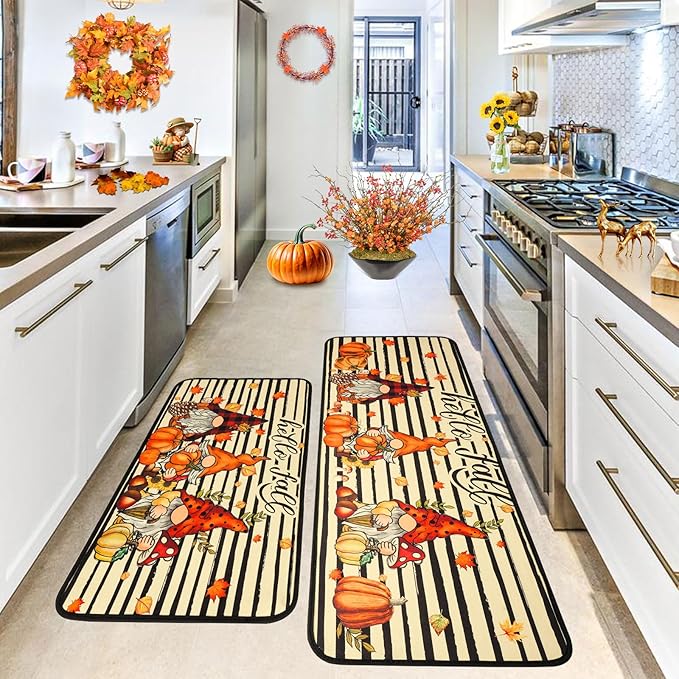 Amazon.com: Voanos Hello Fall Kitchen Rugs,Gnome and Pumpkin Fallen ...
