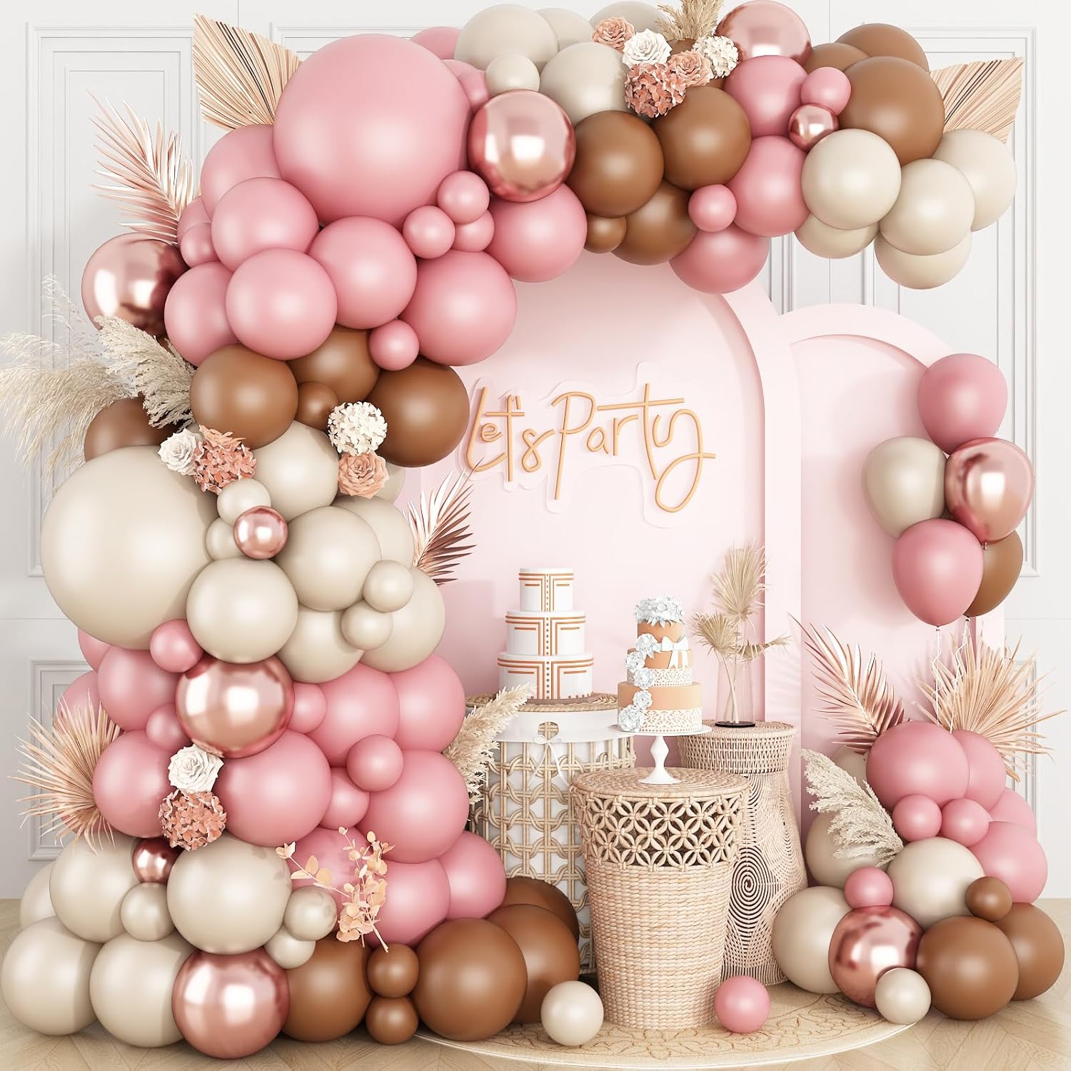 Amazon.com: Dusty Pink Balloon Arch,Boho Balloon Garland with Blush Pink and Brown Rose Gold ...