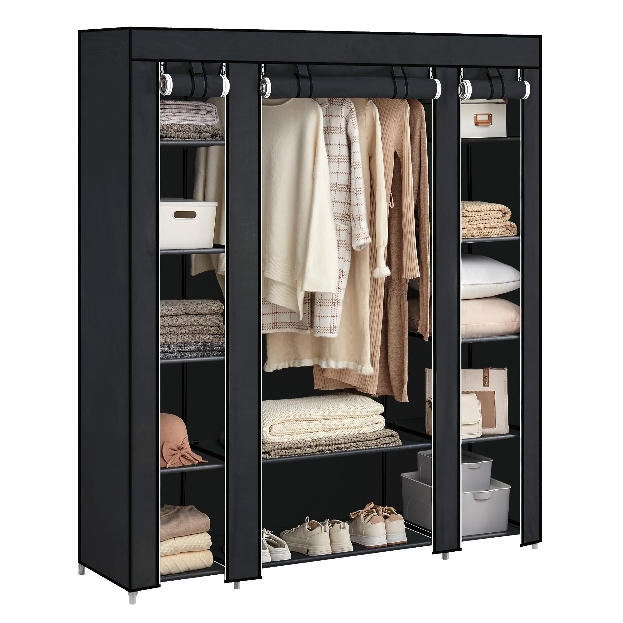 SONGMICS Fabric Wardrobe, Portable Wardrobe for Bedroom, Clothes Rail ...