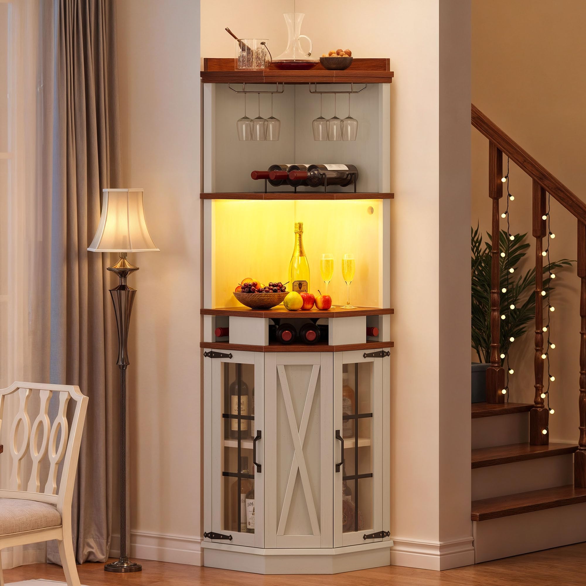 Amazon.com: OKD Corner Bar Storage Cabinet, 72" Tall Farmhouse Wine Bar ...