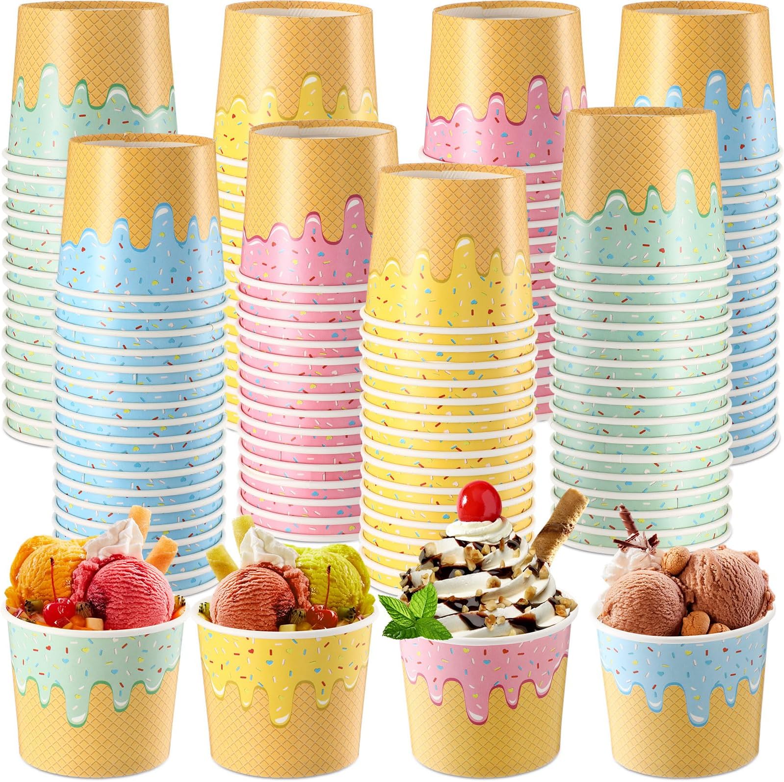Amazon.com: Grencian 120 Pcs Ice Cream Paper Cups 12 Oz Ice Cream ...