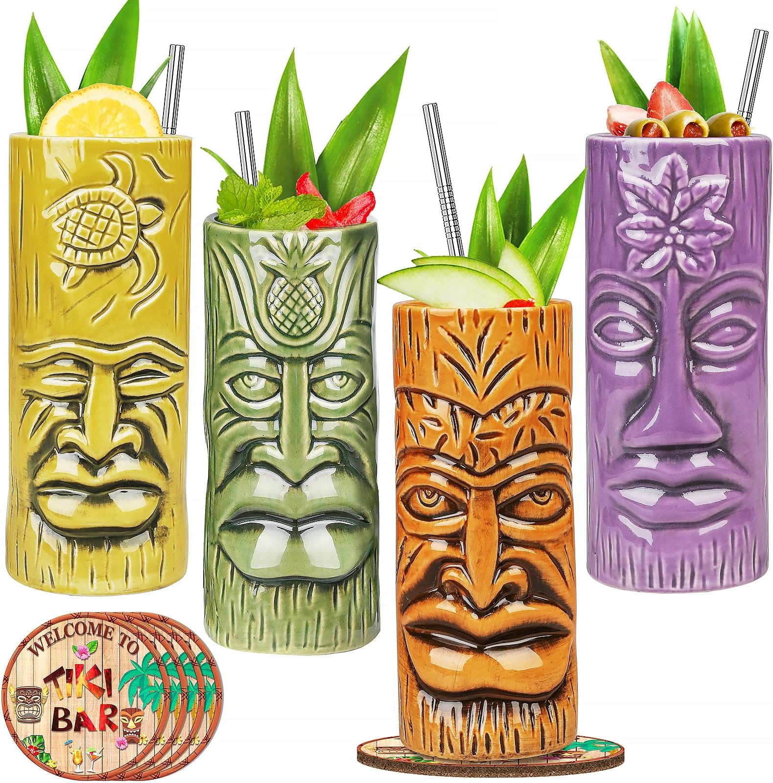 Amazon.com: SuproBarware Tiki Mugs Set of 2 - Large Cocktail Tiki ...