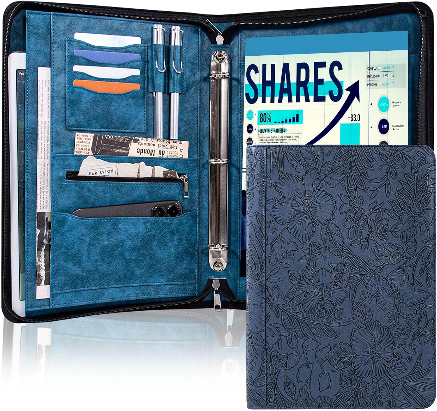 Amazon.com : Calfinder 3 Ring Portfolio Binder,PU Leather Padtfolio ...