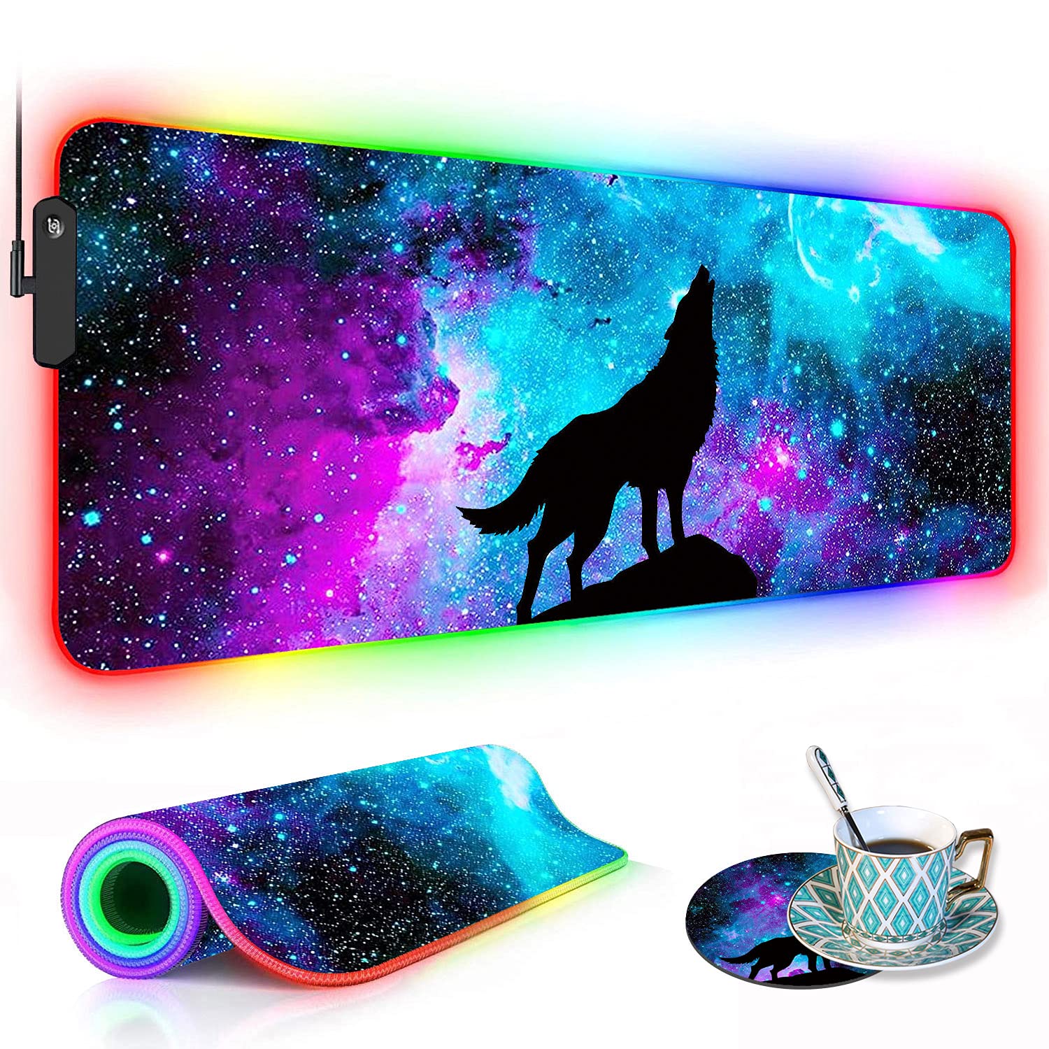 Amazon.com: RGB Gaming Mouse Pad with Coffee Coaster, XXL Large Glowing ...