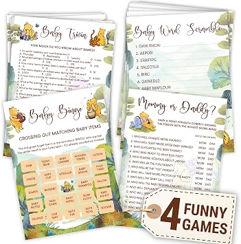 Amazon.com: WOODAMORE Winnie Baby Shower Games Boy - Pooh Baby Shower ...