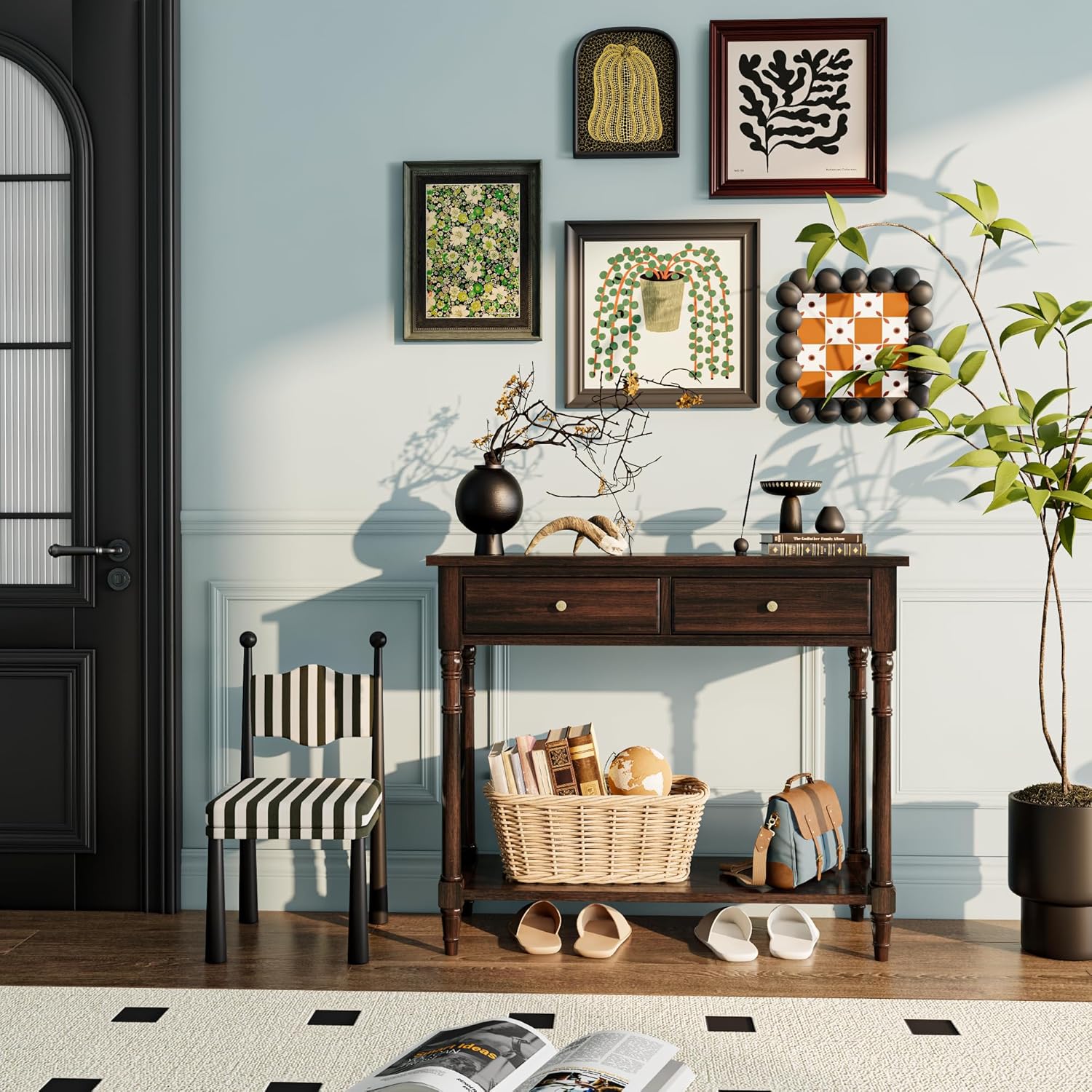 Amazon.com: Solid Wood Console Entry Table with 2 Drawers, Hallway ...