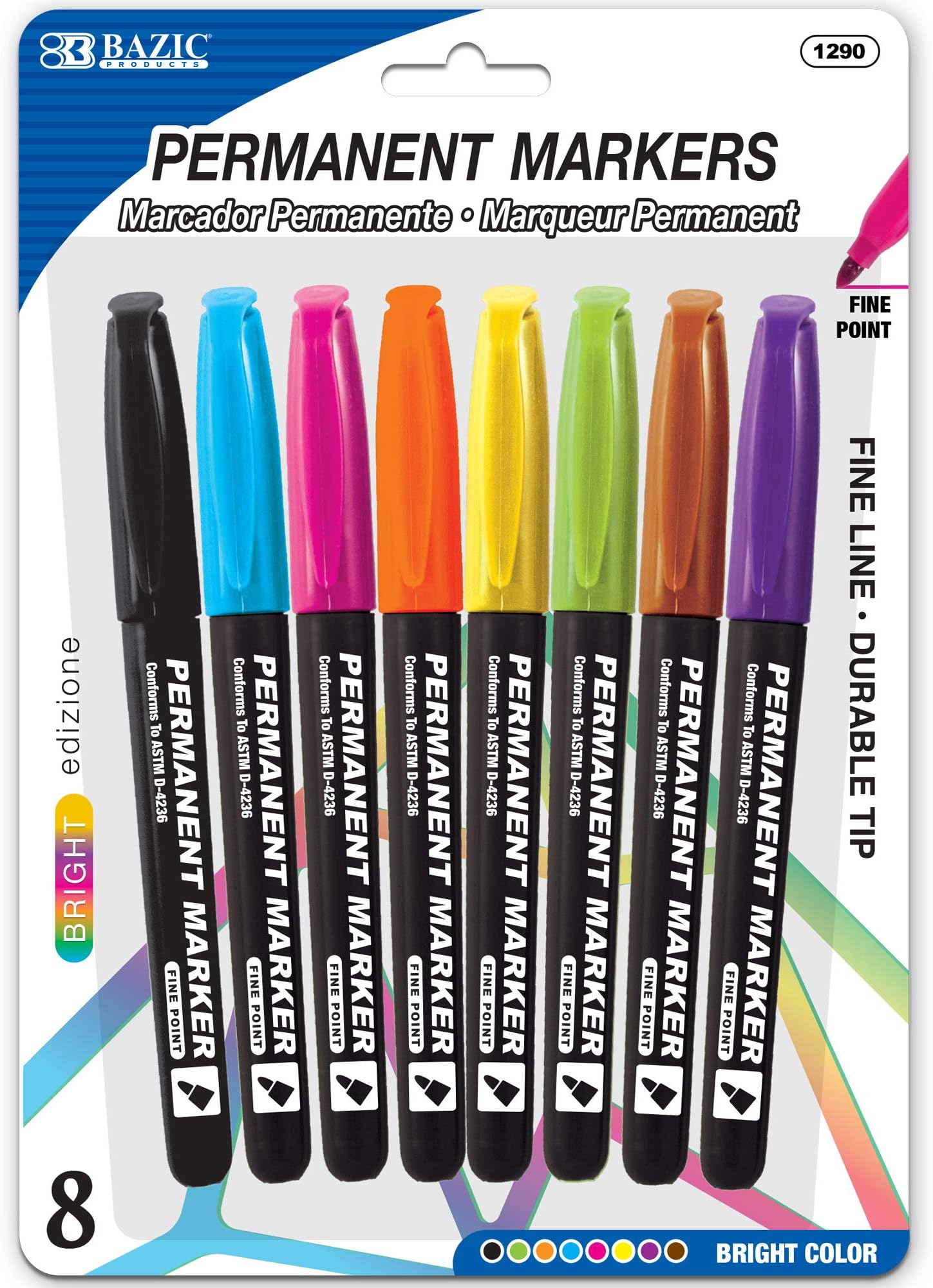 Amazon.com : BAZIC Permanent Marker Fine Tip Assorted Color Markers ...