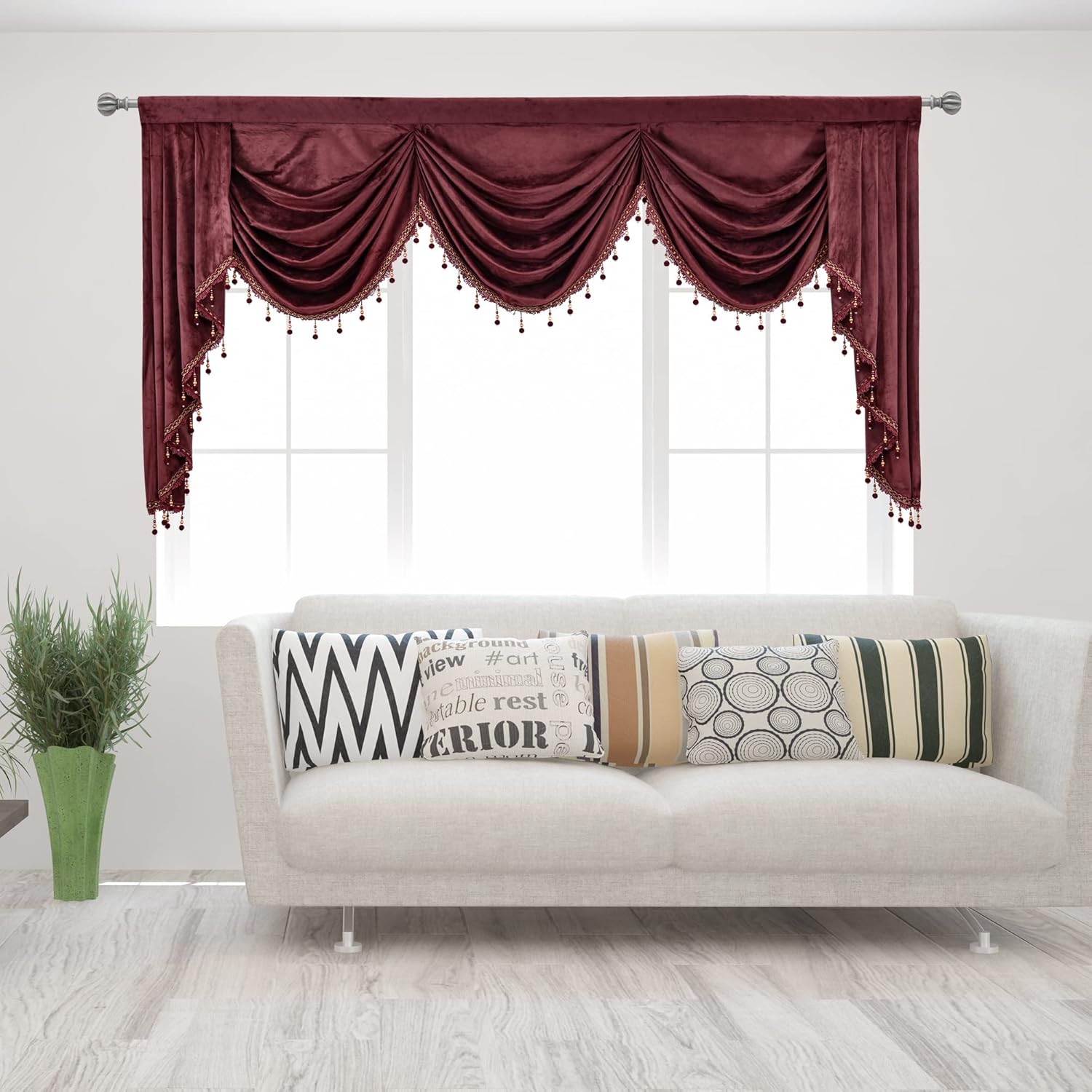 Amazon.com: OYRING Burgundy Red Swag Valance for Living Room ...