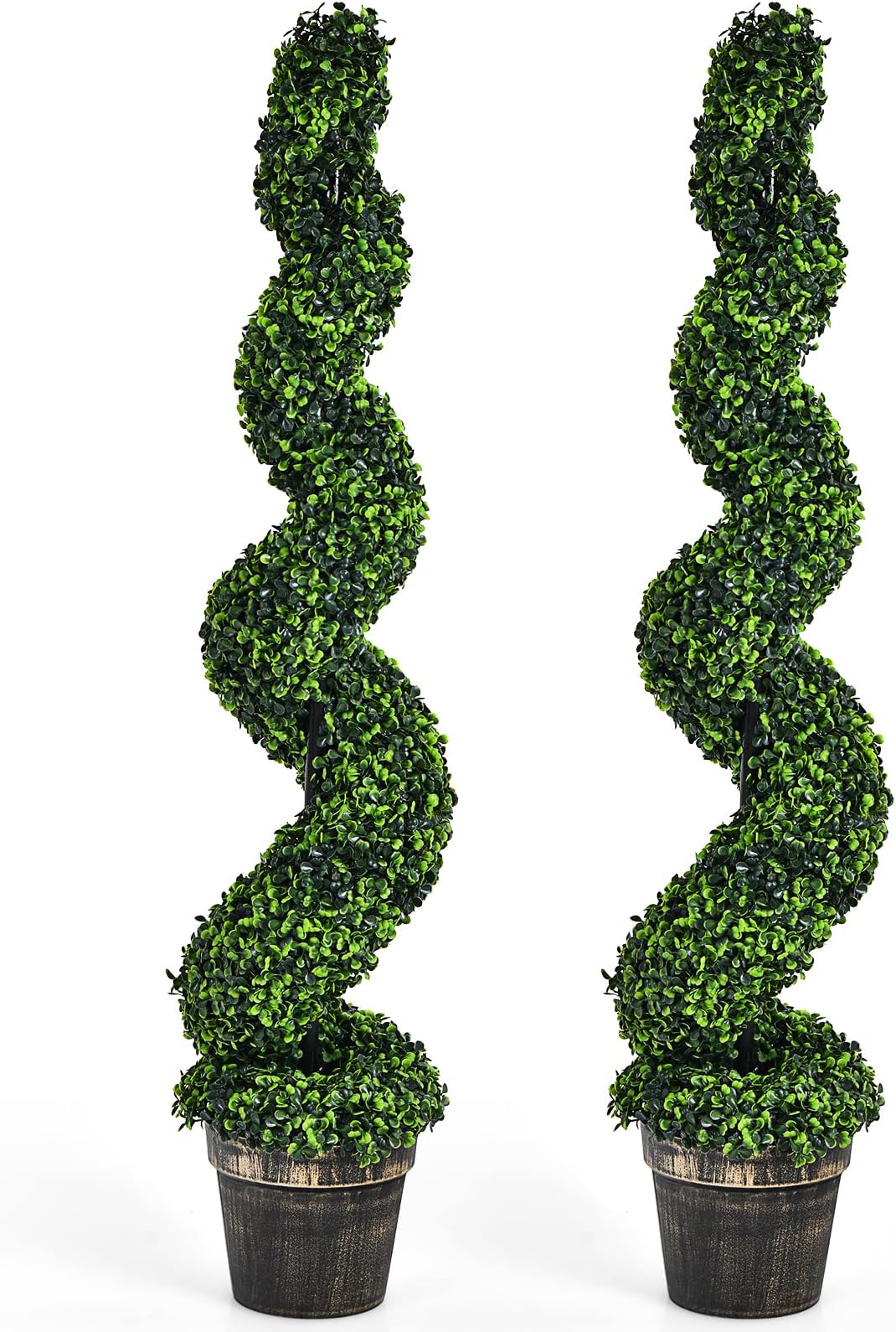 INMOZATA Pair of Artificial Topiary Swirl Trees Boxwood Spiral Trees ...