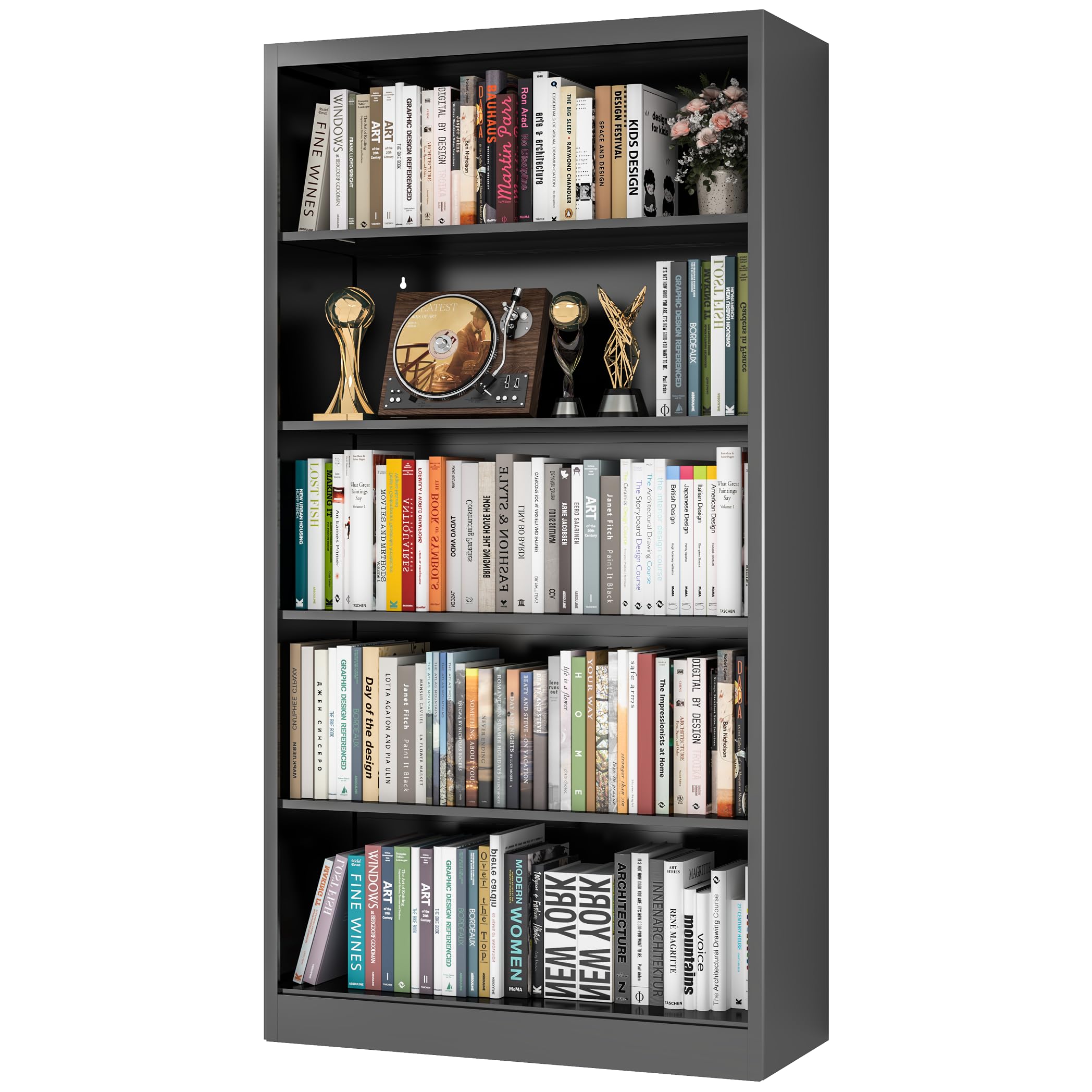 Amazon.com: VASAAOSD 66" Tall Metal Bookcase, 5 Shelf Black Bookcase ...