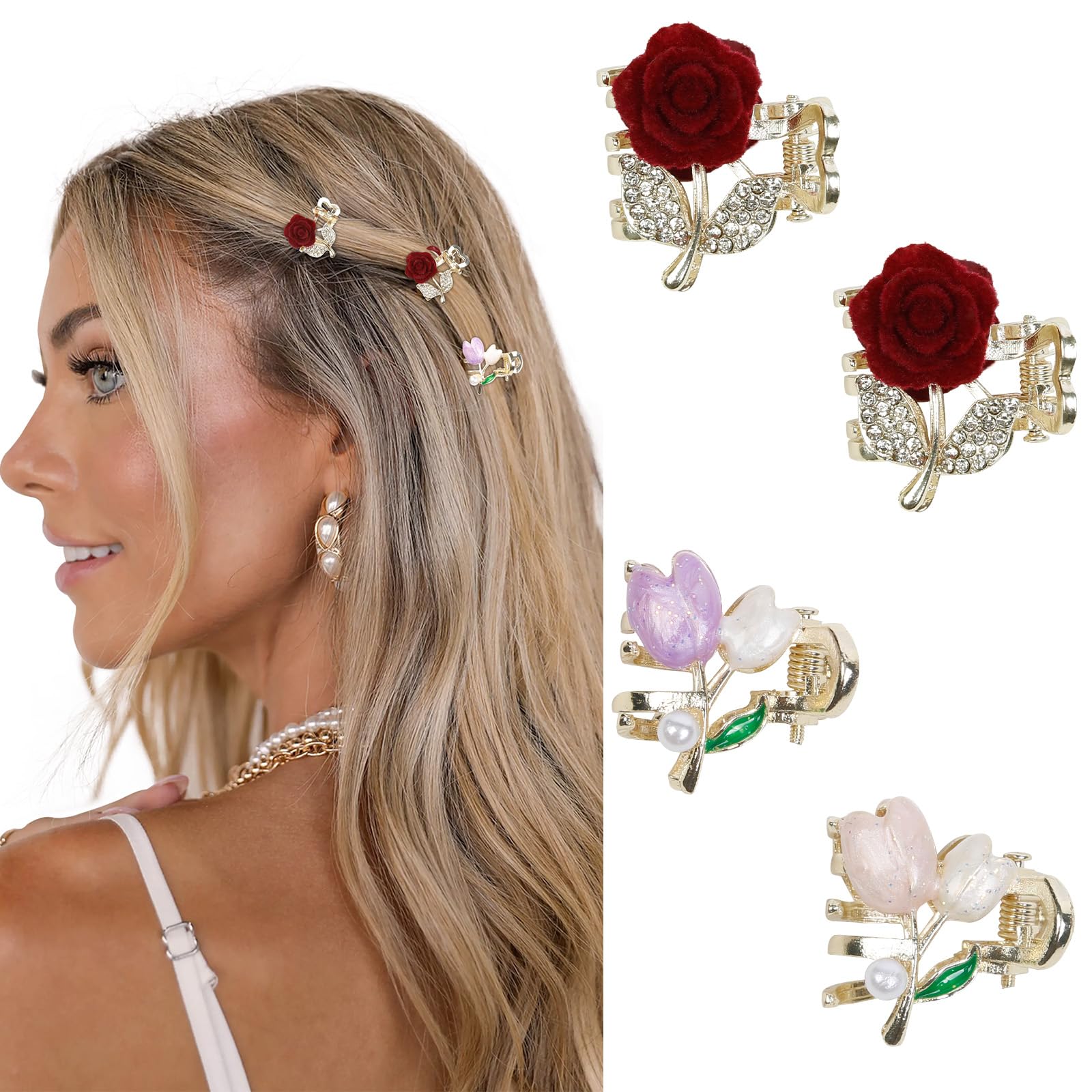 Amazon.com : TEBIEKOY Mini Flower Metal Hair Clips for Women Girls, 4 ...