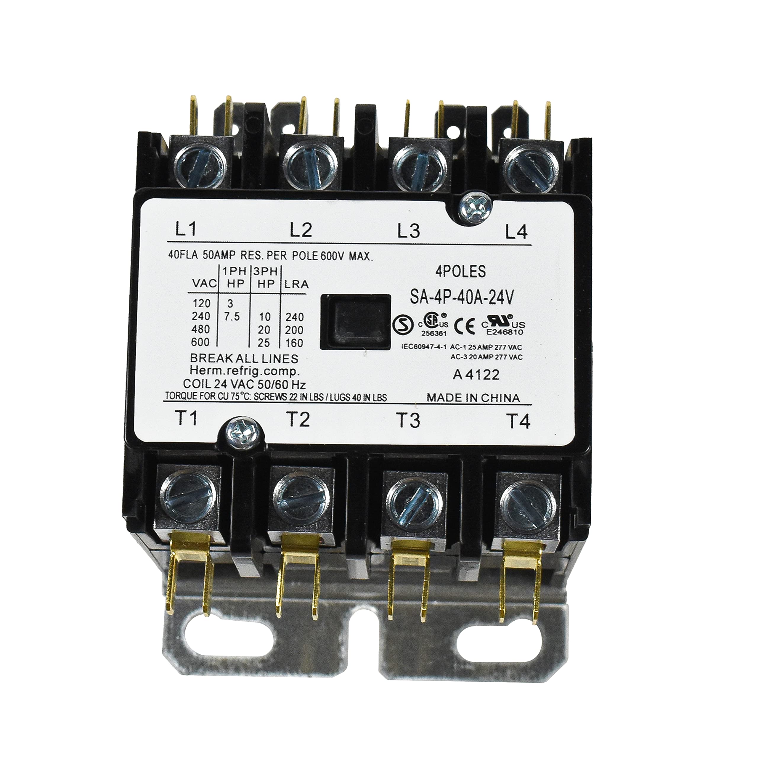 Snapklik.com : HQRP Four Pole / 4-Pole 40 Amp Coil 24-Volt AC Contactor ...