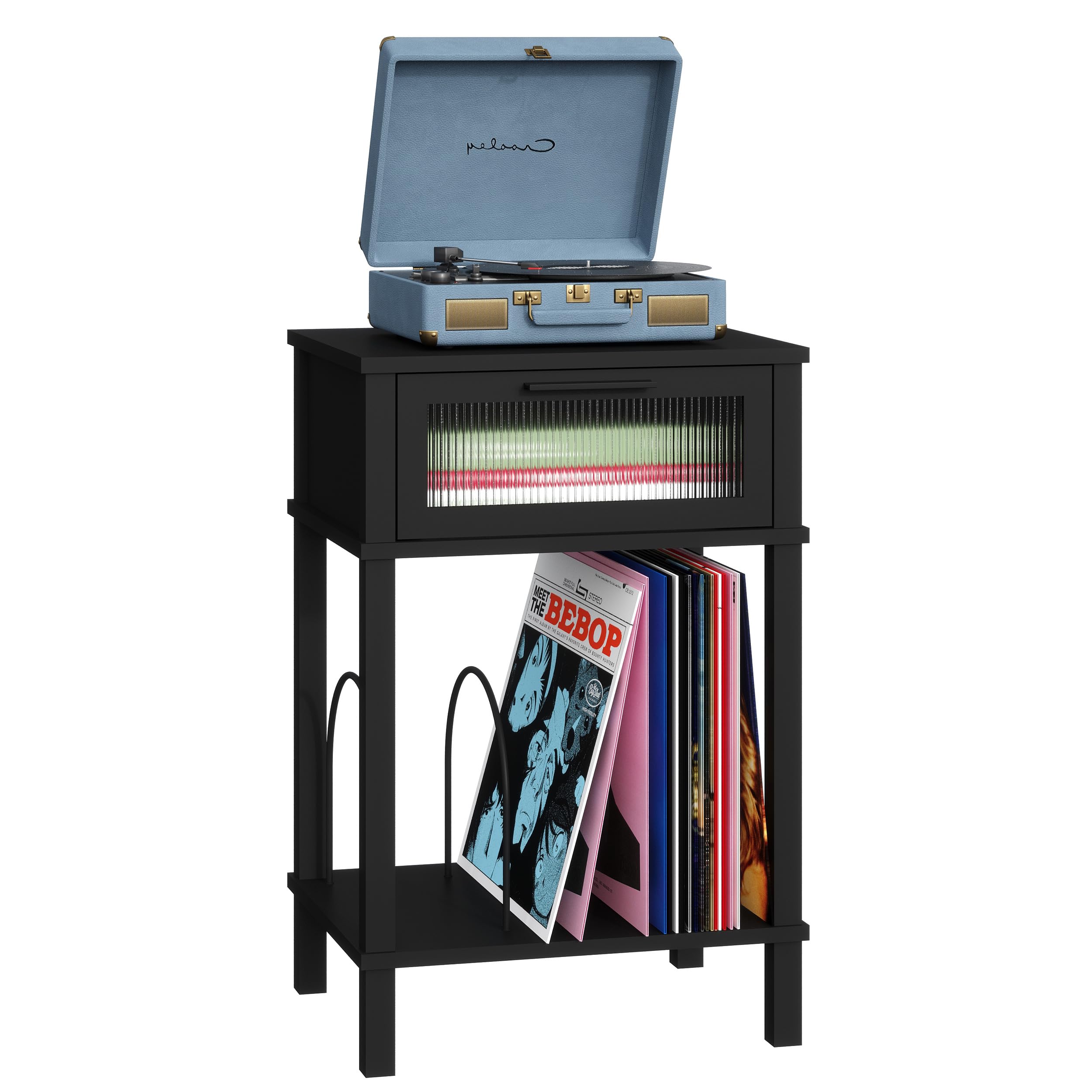 Amazon.com: End Table with Record Player Stand, Side Table with Storage ...