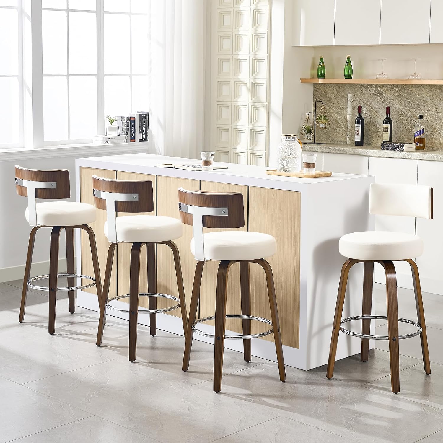 Amazon.com: Bekrvio Swivel Counter Height Bar Stools Set of 4, Faux ...