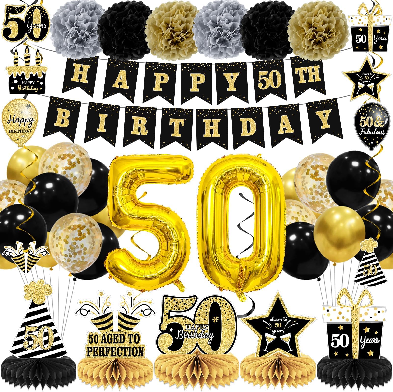 Amazon.com: Justforjoyful 50th Birthday Party Decorations Honeycomb ...