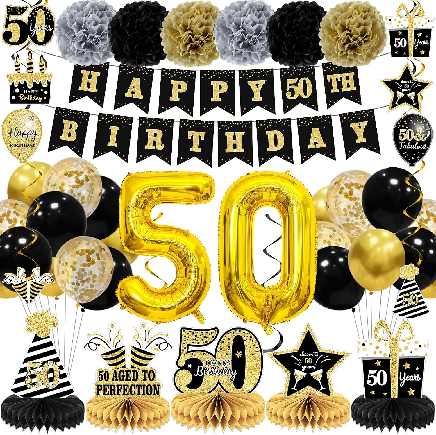 Amazon.com: Justforjoyful 50th Birthday Party Decorations Honeycomb ...
