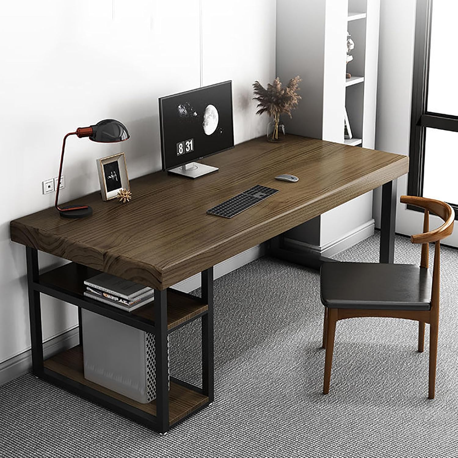 Amazon.com: Solid Wood Computer Desk with CPU Stand,Home Office Gaming ...