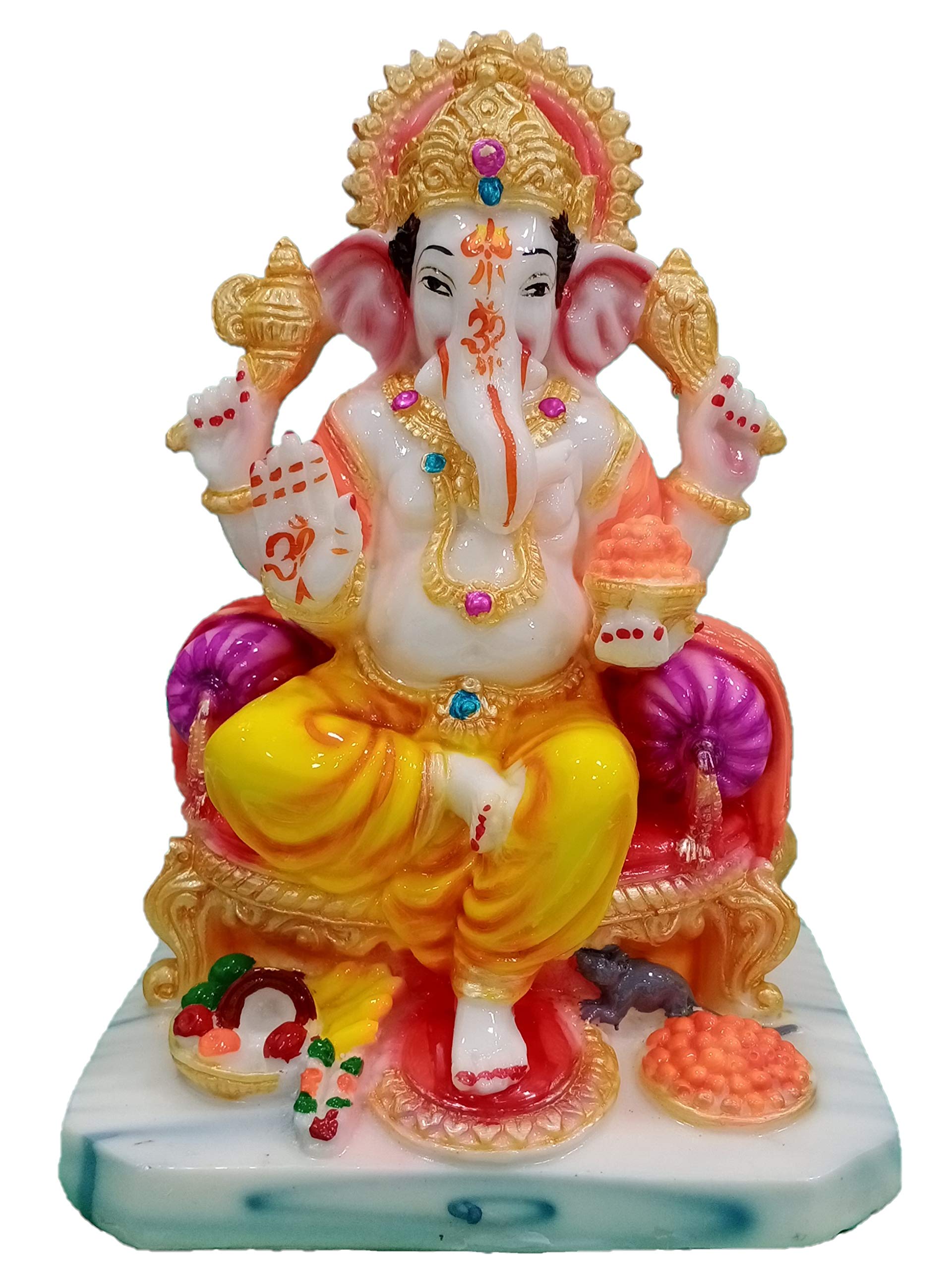 Marble Ganpati Bappa Sitting Singhasan Home Decorative Showpiece Ganesh ...