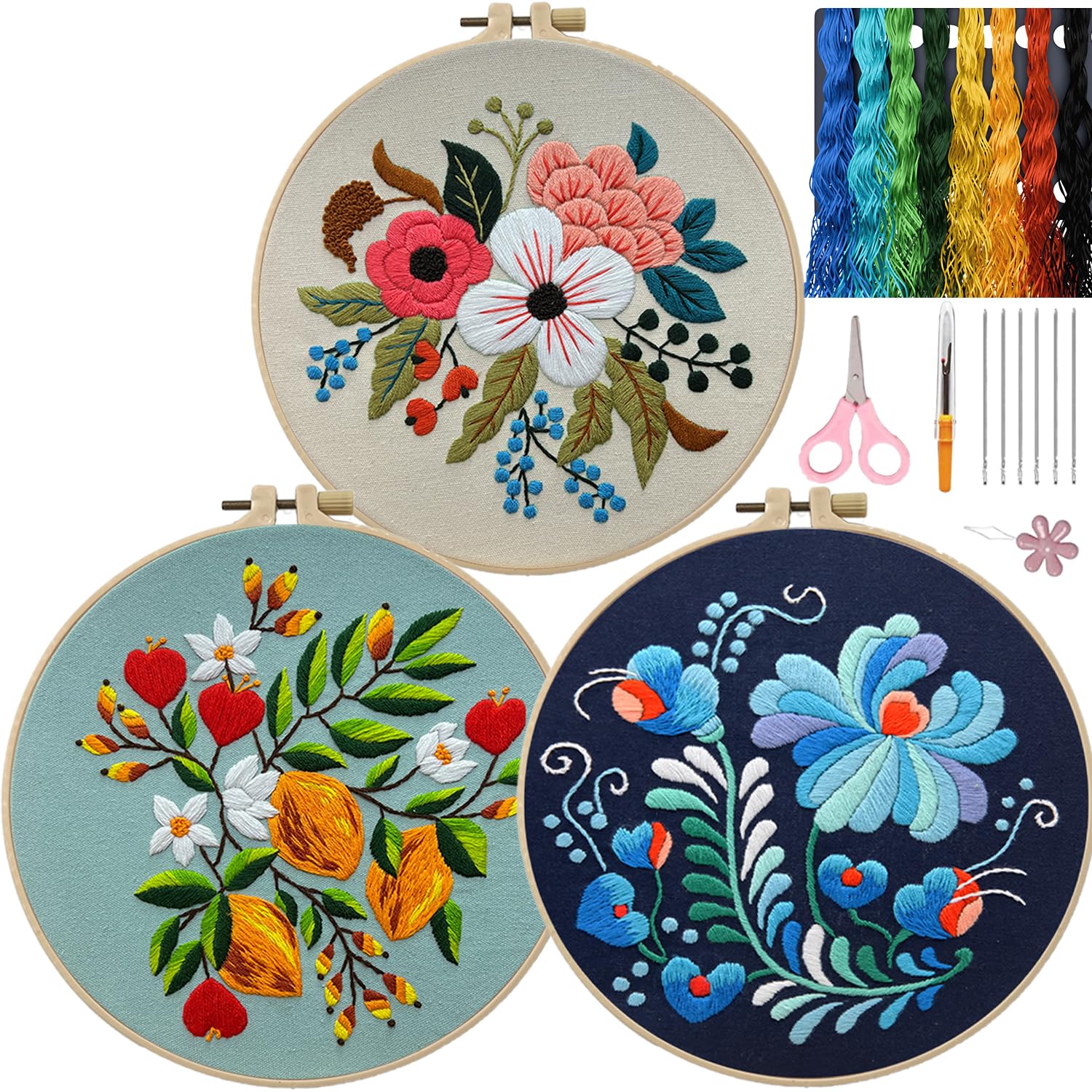 Amazon.com: Generic 3 Sets Embroidery Kit for Beginners Adults， Flower ...