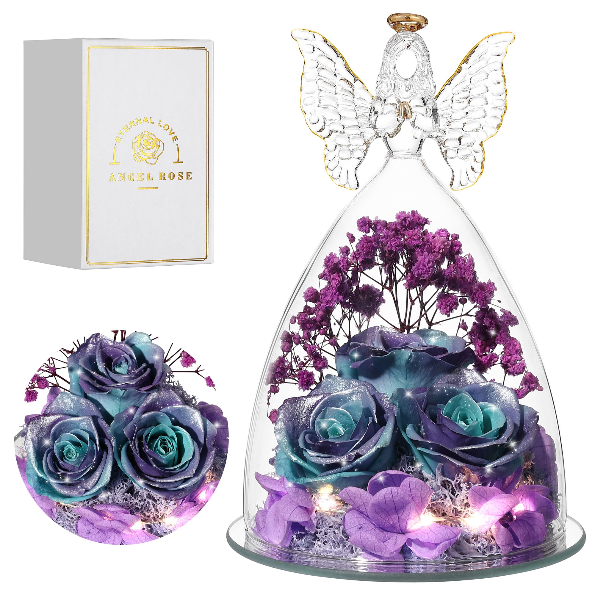 Amazon.com: Tiaronics Glass Angel Figurines with Three Roses Gifts ...