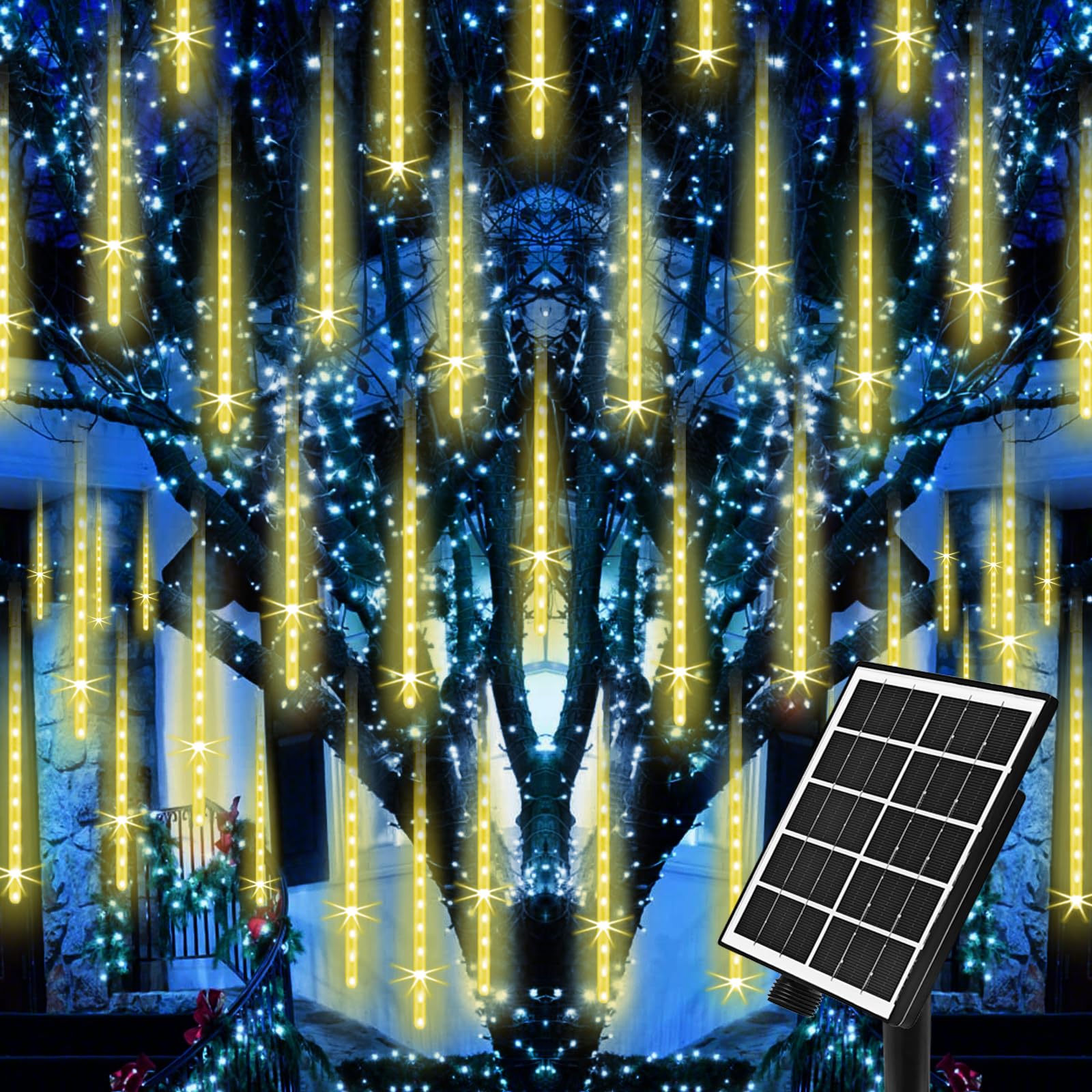 Meteor Shower Rain Lights Solar Christmas Lights Outdoor Falling Rain ...