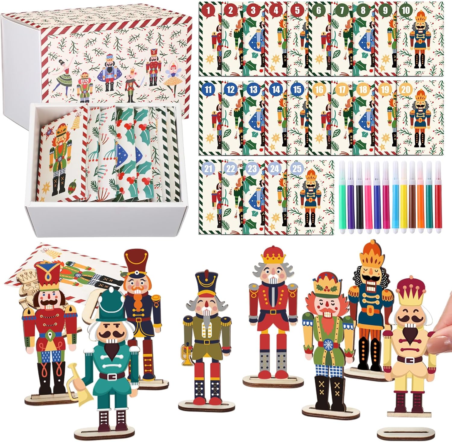 Amazon.com: Thyle 25 Sets Nutcracker Advent Calendar 2025 Paintable Wood Nutcracker Art Advent ...
