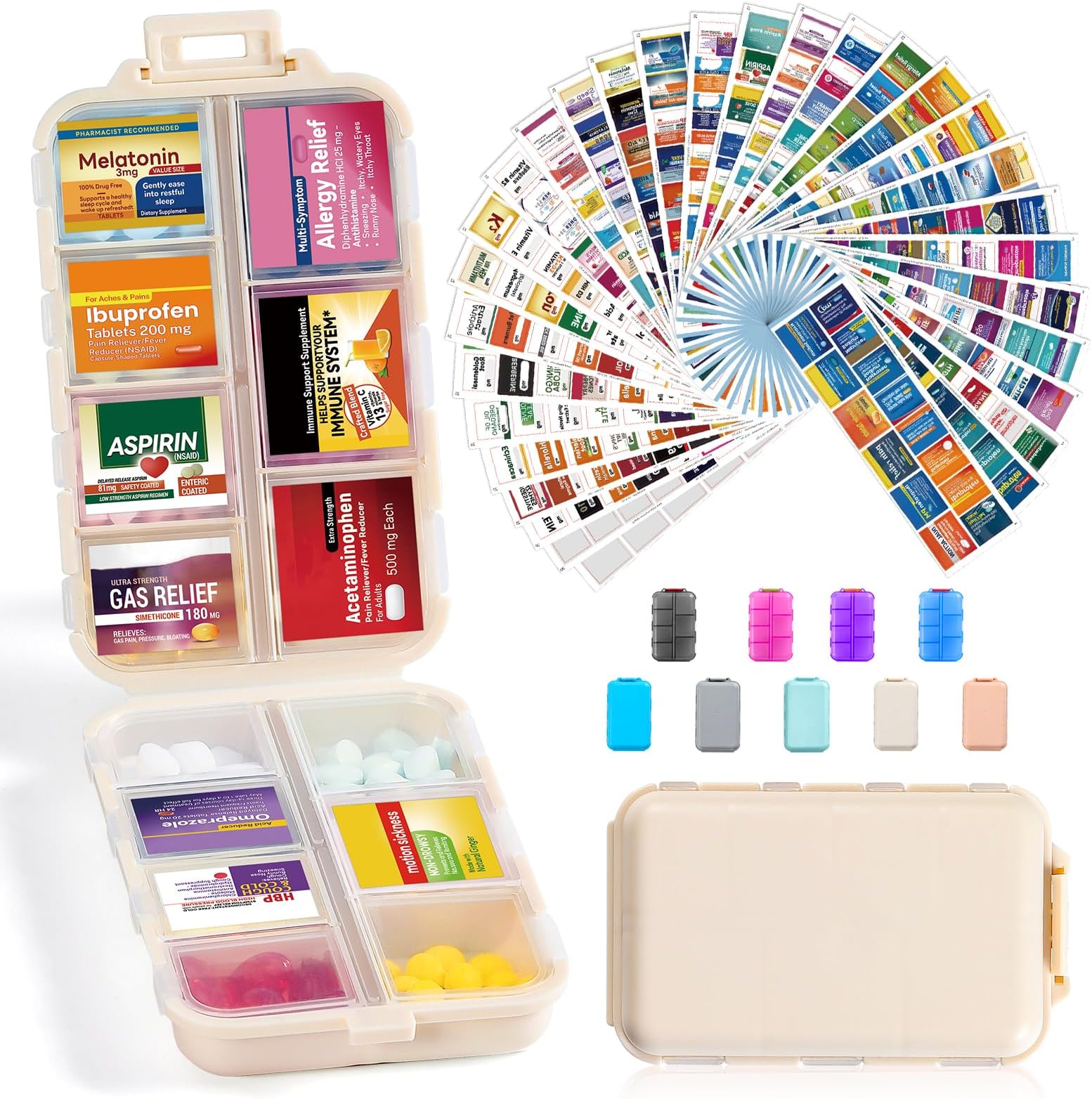 Amazon.com: Large Pill Organizer with Medicine Labels, Pill Dispenser ...