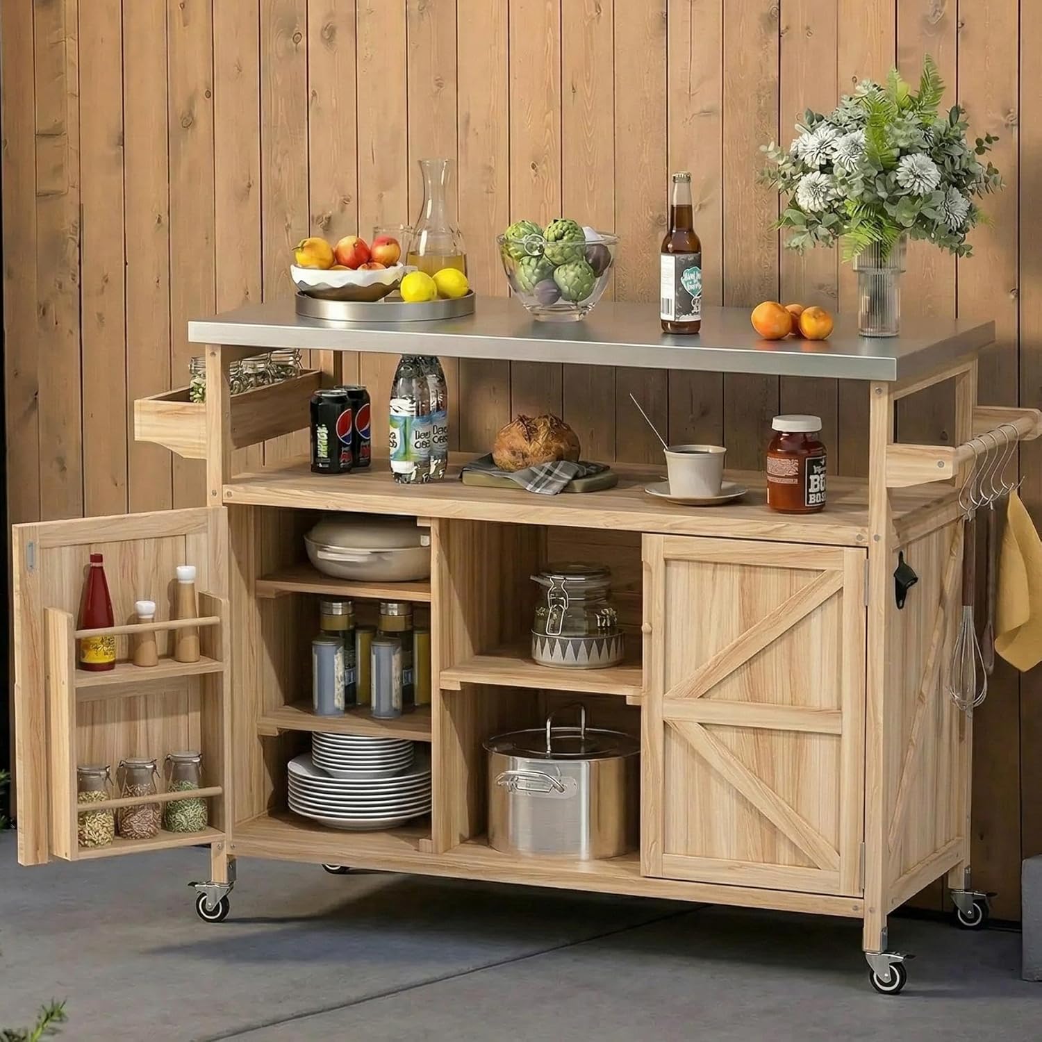 Amazon.com: 50.25" W Grill Cart with Stainless Steel Tabletop - Outdoor ...