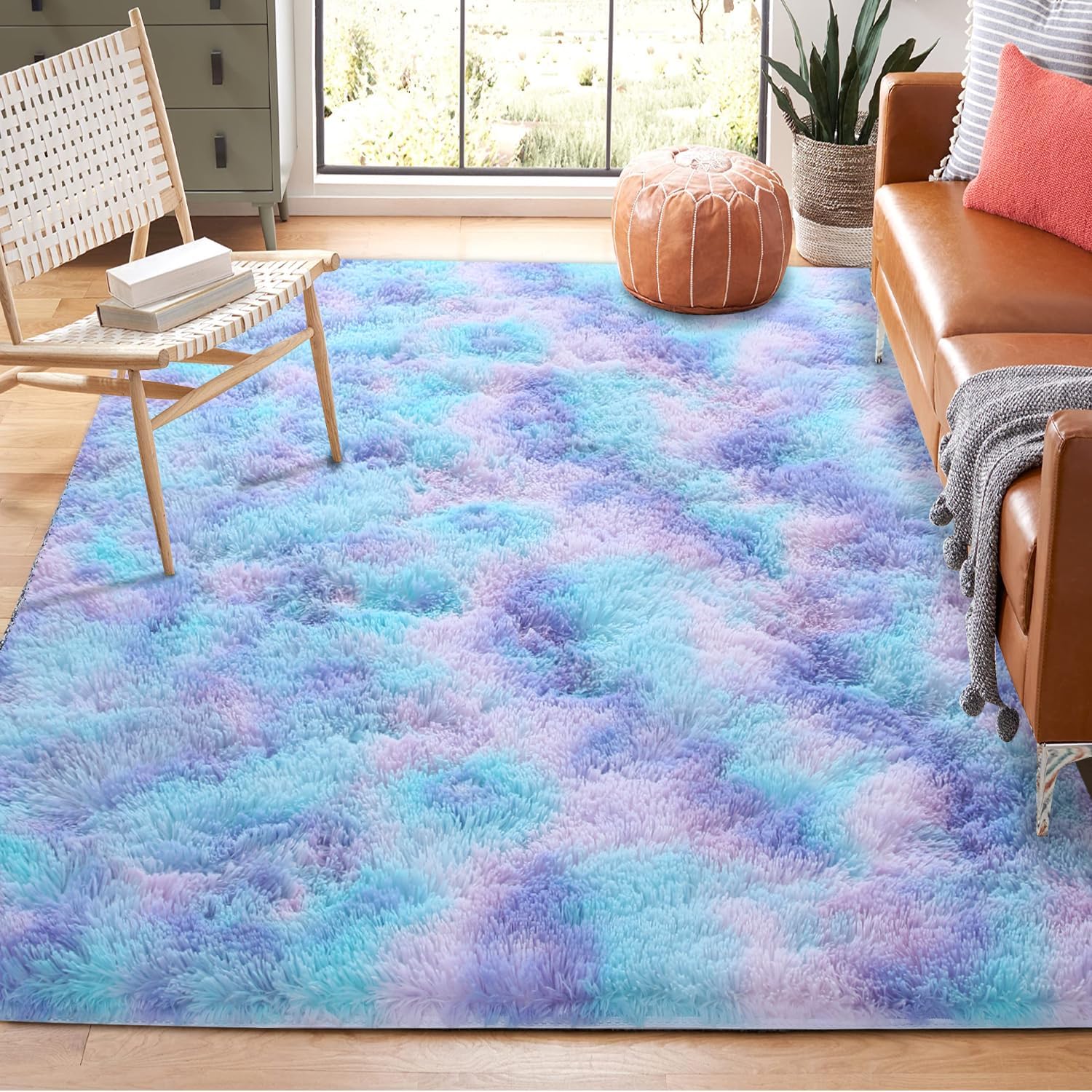 Amazon.com: YUFANUHO Velvet Blue Rainbow Area Rugs for Living Room 5x7 ...