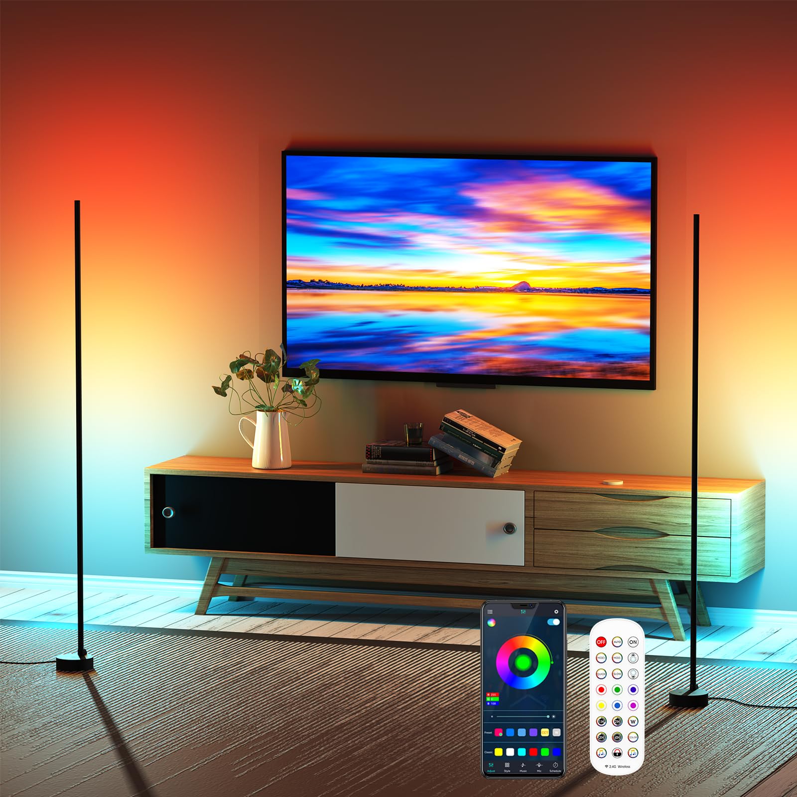 Probapro RGB LED Floor Corner Lamp: 2 Pack Standing Smart Corner Light with 16 Million Colors ...