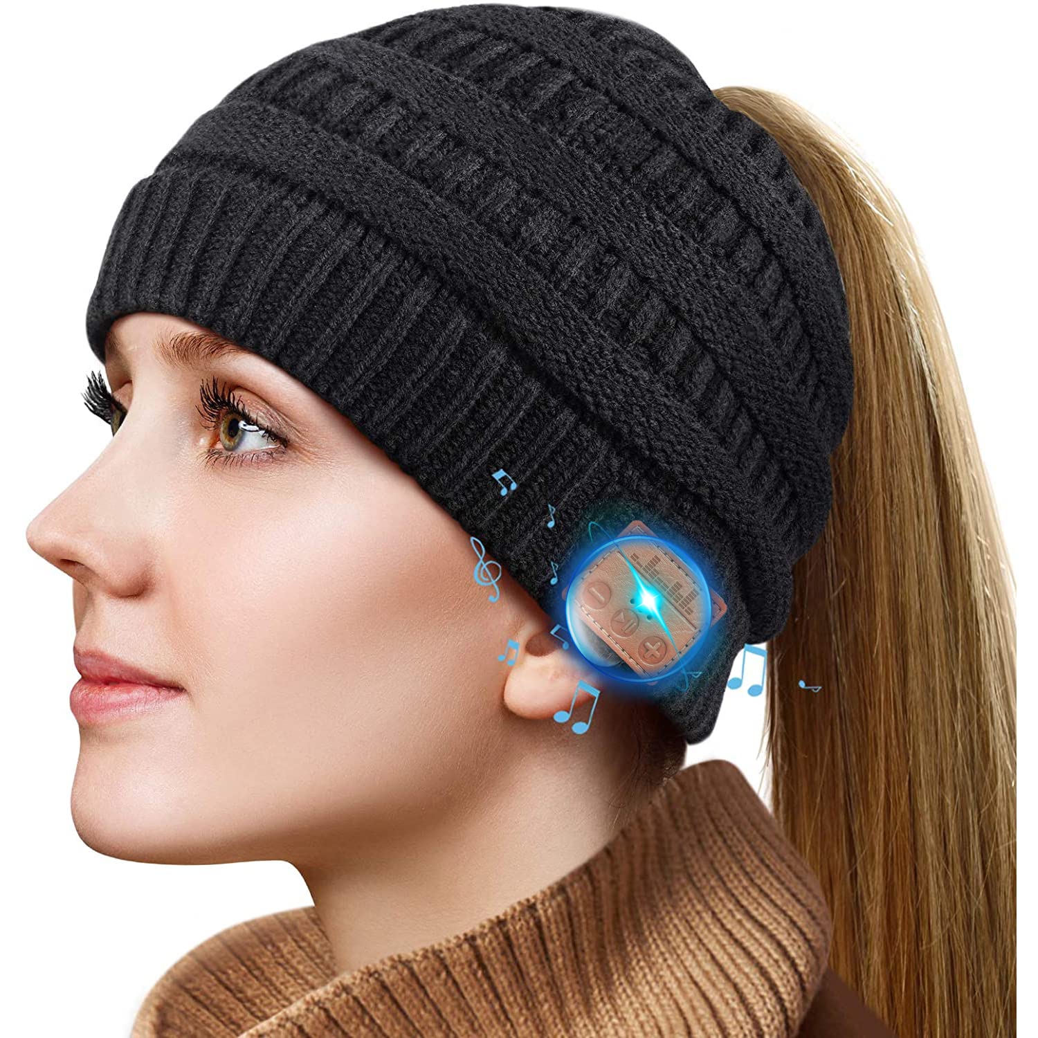 Bluetooth Beanie Gifts for Women, Ponytail Bluetooth Hat for Woman ...
