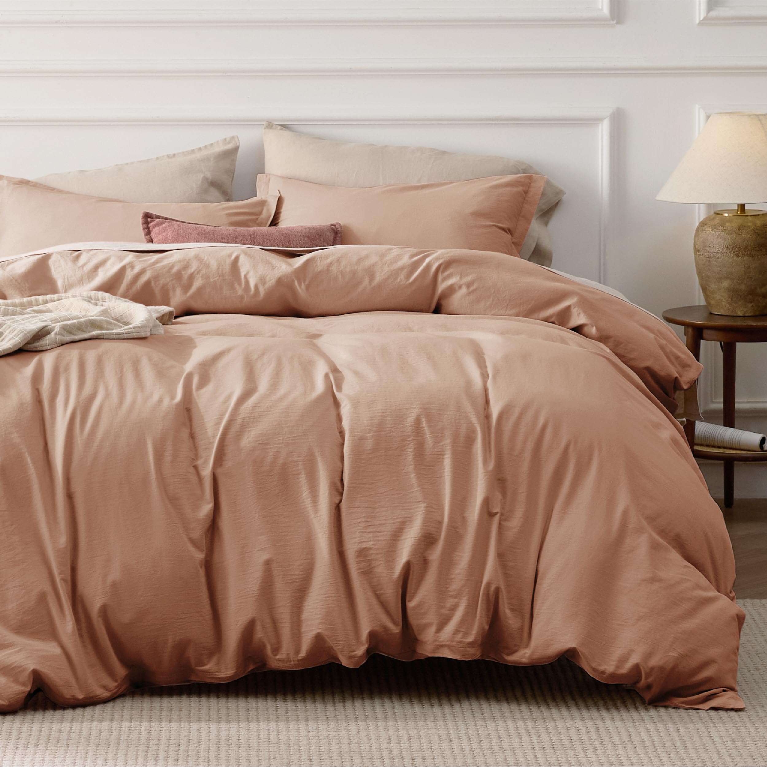Bedsure 100% Stone Washed Cotton Duvet Cover Queen - Latte Brown ...
