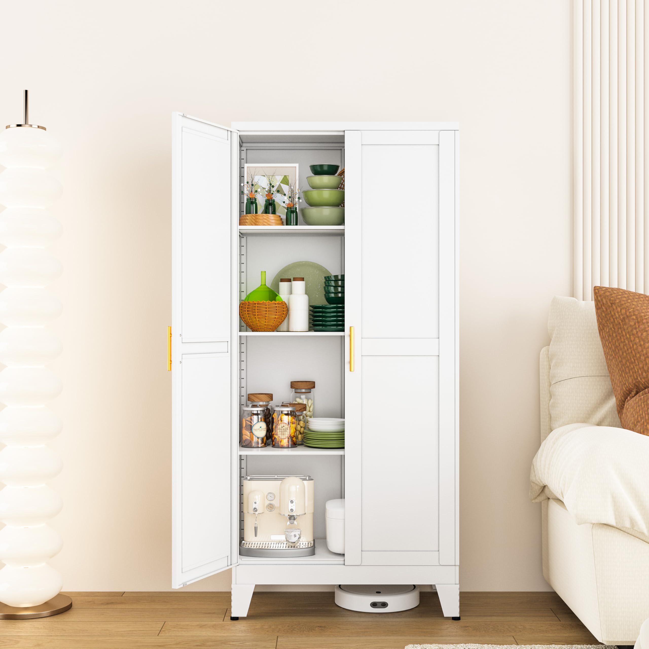 Amazon.com: PAOFIN Metal Kitchen Pantry Storage Cabinet with 2 Doors ...