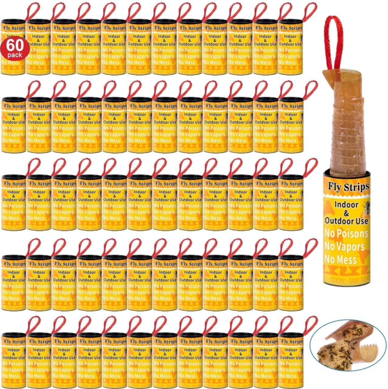 Amazon.com : Fly Strips Trap Indoor Sticky Hanging, 60 Pack Fly Paper ...
