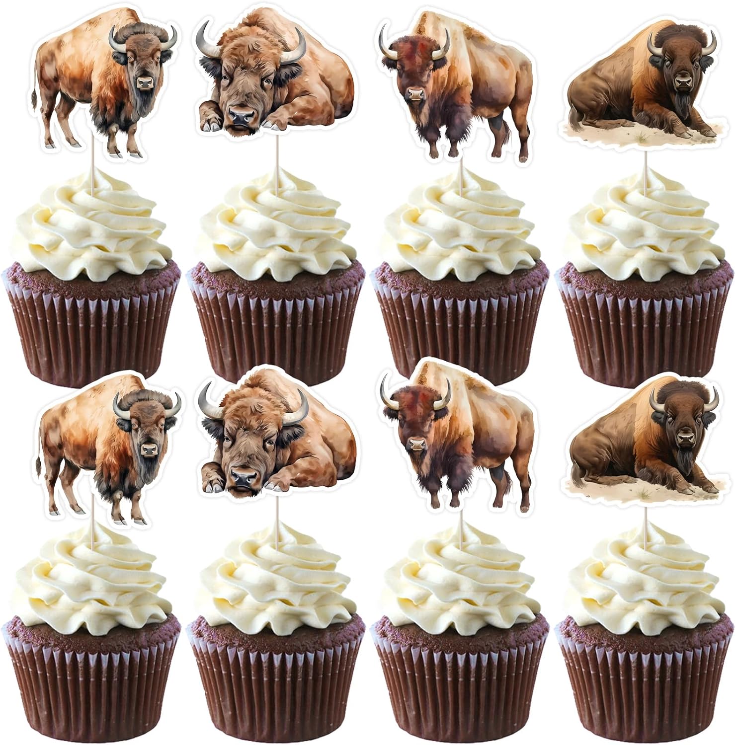 Amazon.com: Wonmelody Bison Party Decor Bison Cupcake Topper Wild ...